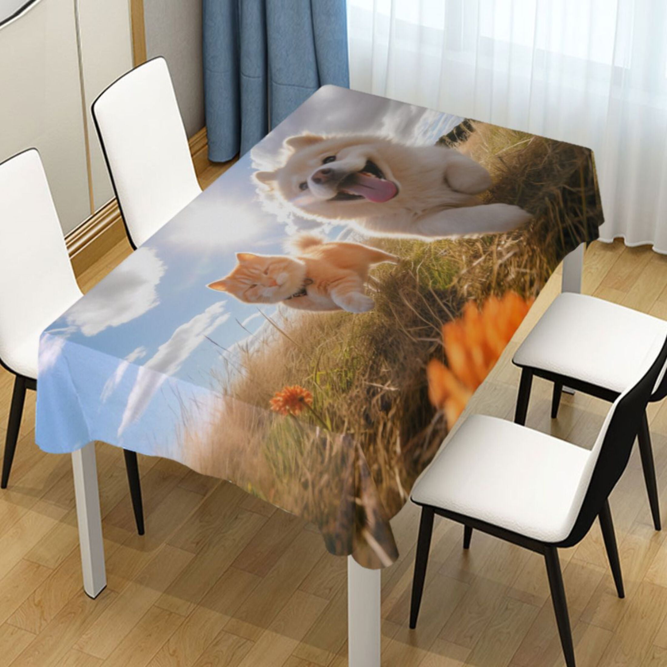Ryvnso Dog and Cat Rectangle Table Cloth Tablecover Dinning Tablecloth ...