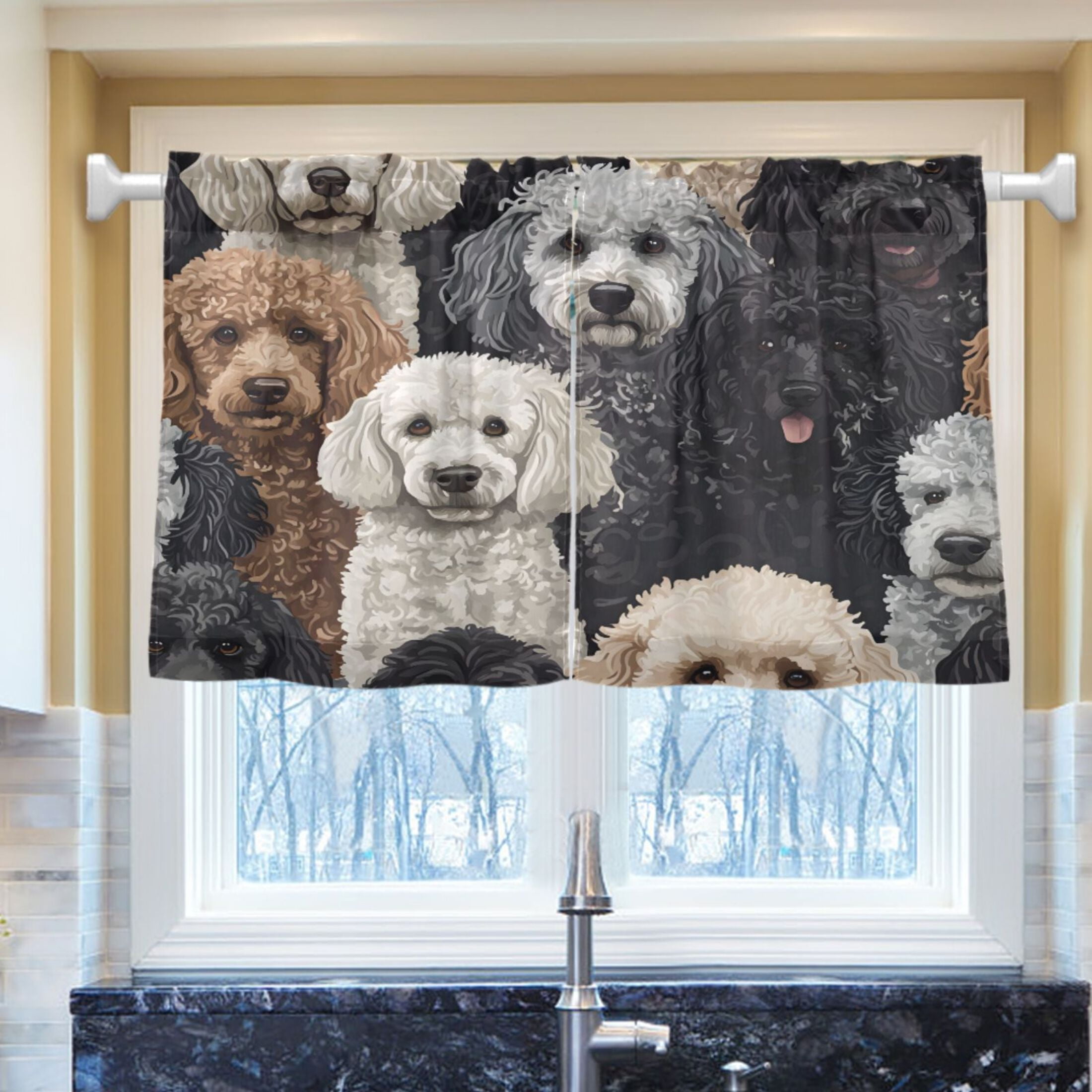 Ryvnso Doodle Puppy Dog Half Curtains Sets Tier 2 Panels Short Curtain ...