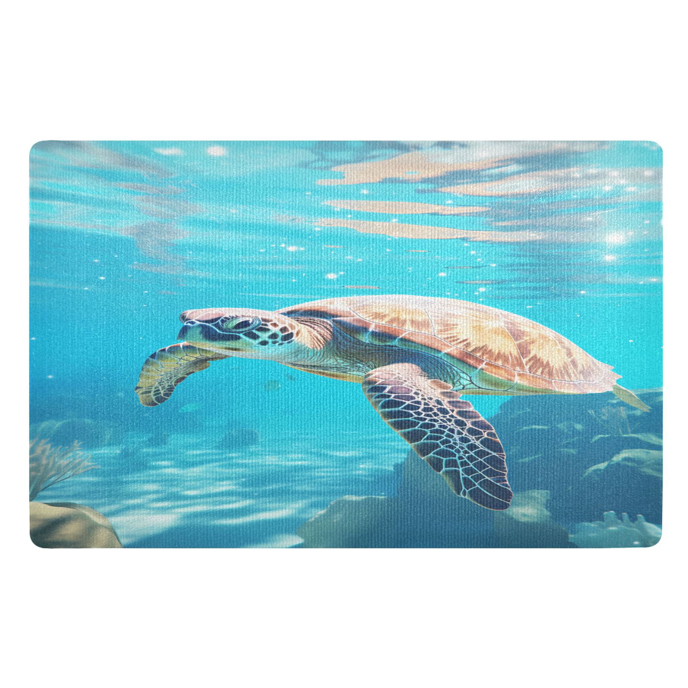 Ryvnso Door Mats Big Sea Turtle in Sea Outdoor Indoor Entrance Low ...