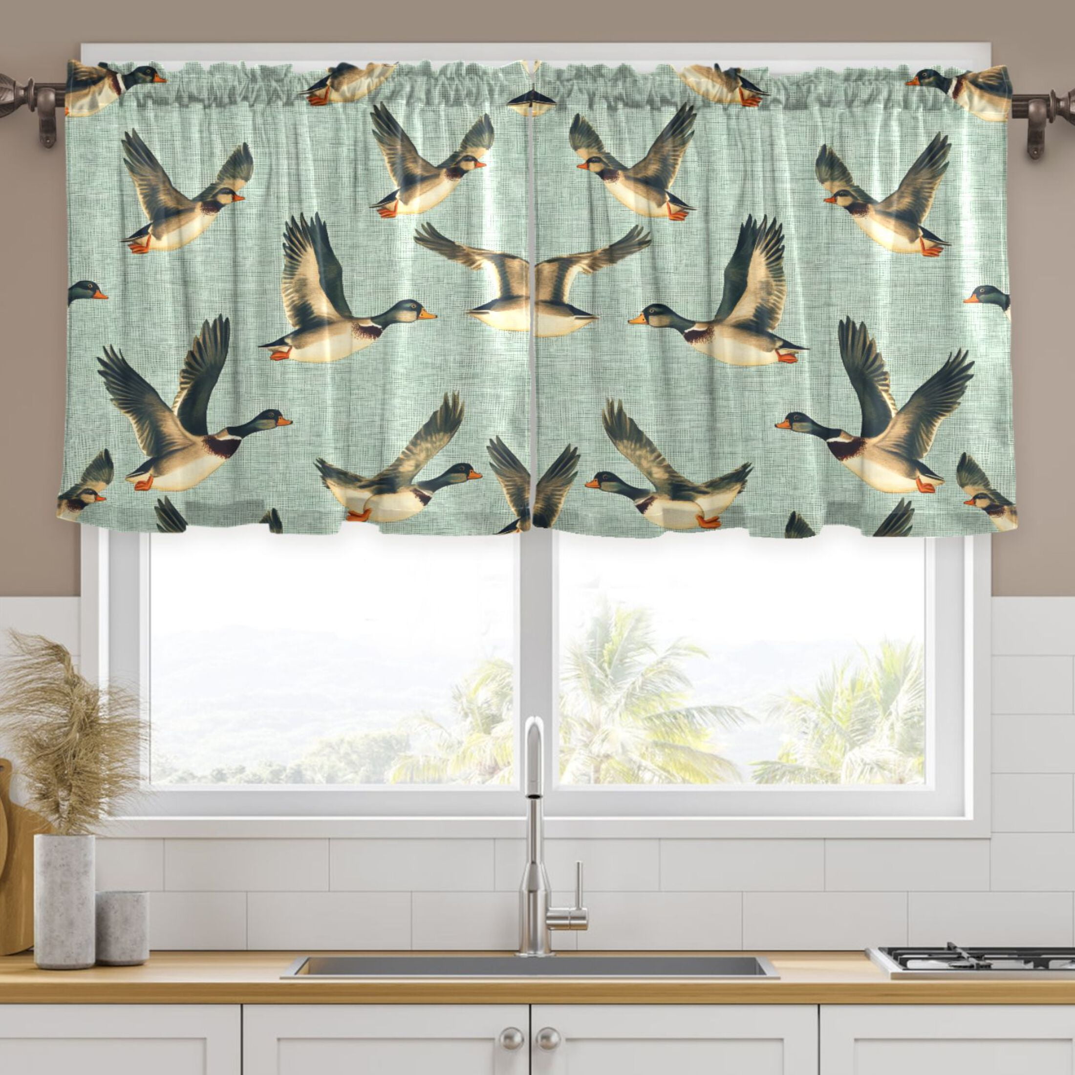Ryvnso Ducks Flying Curtains Sets Short Curtain Rod Pocket Half Window ...