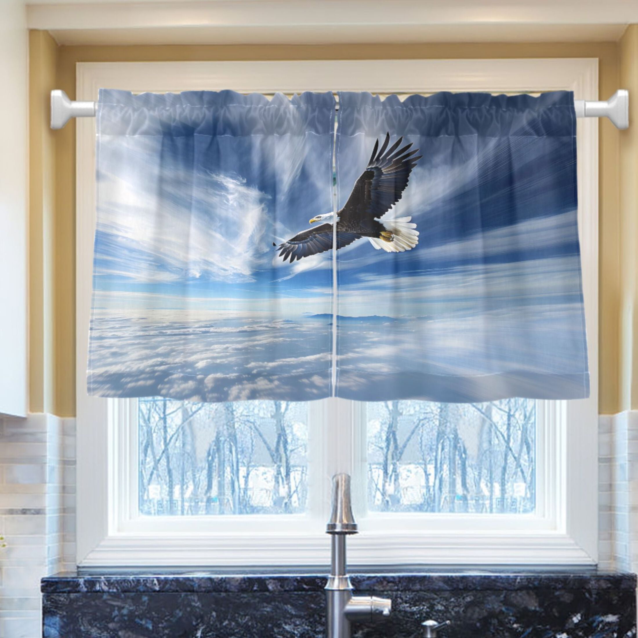 Ryvnso Eagle Flying in Blue Sky Half Curtains Sets Tier 2 Panels Short ...