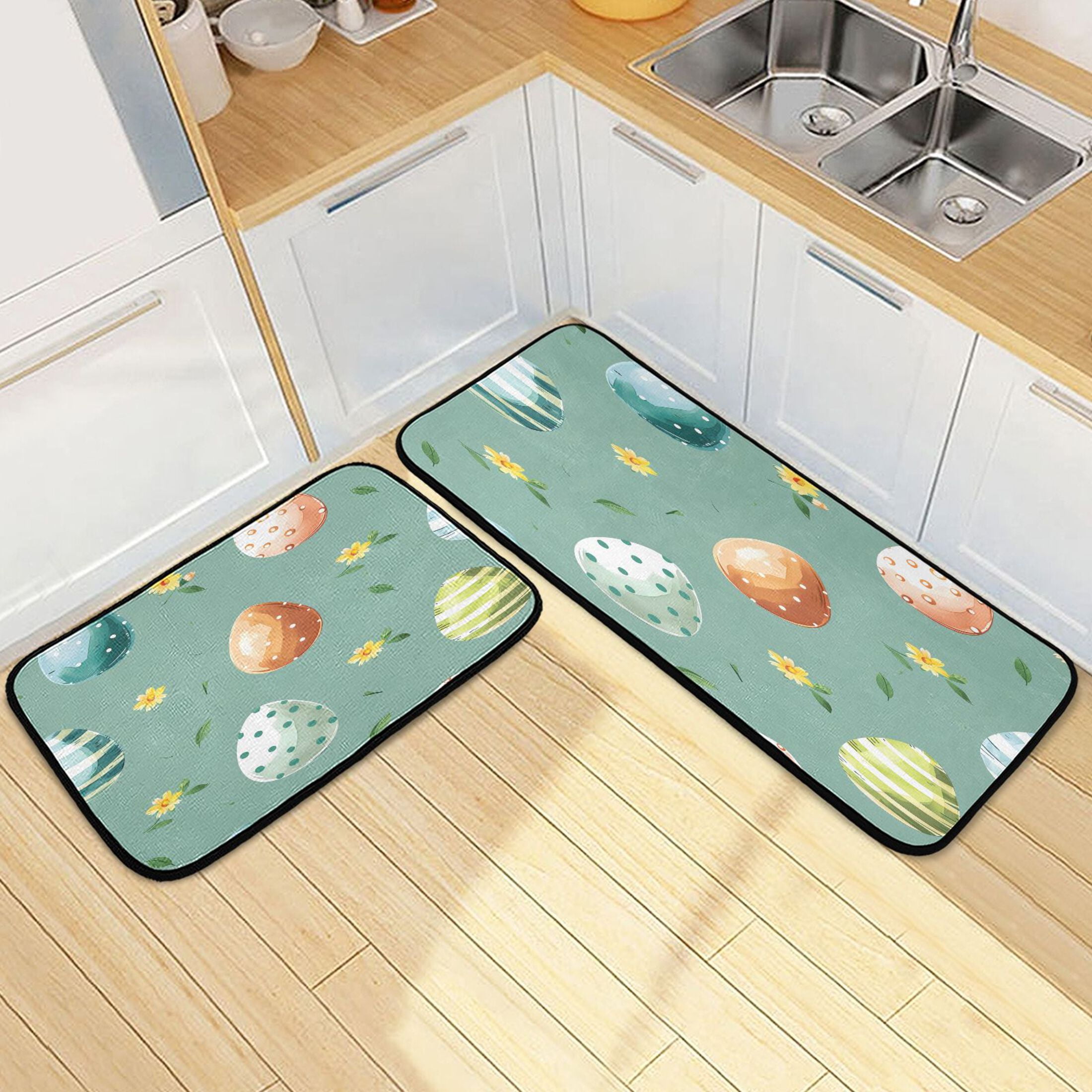 Ryvnso Easter Eggs and Daisy Kitchen Rugs Set Non Slip Runner Mats for ...