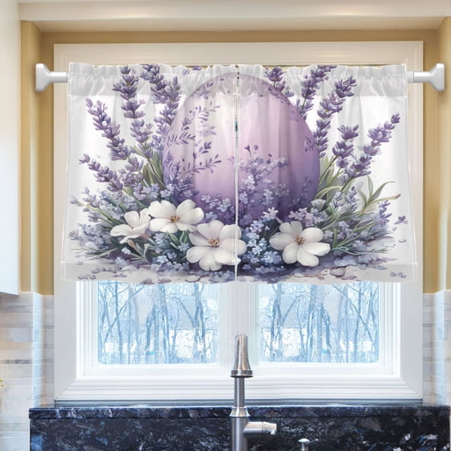 Ryvnso Egg Lavender Flowers Half Curtains Sets Tier 2 Panels Short ...