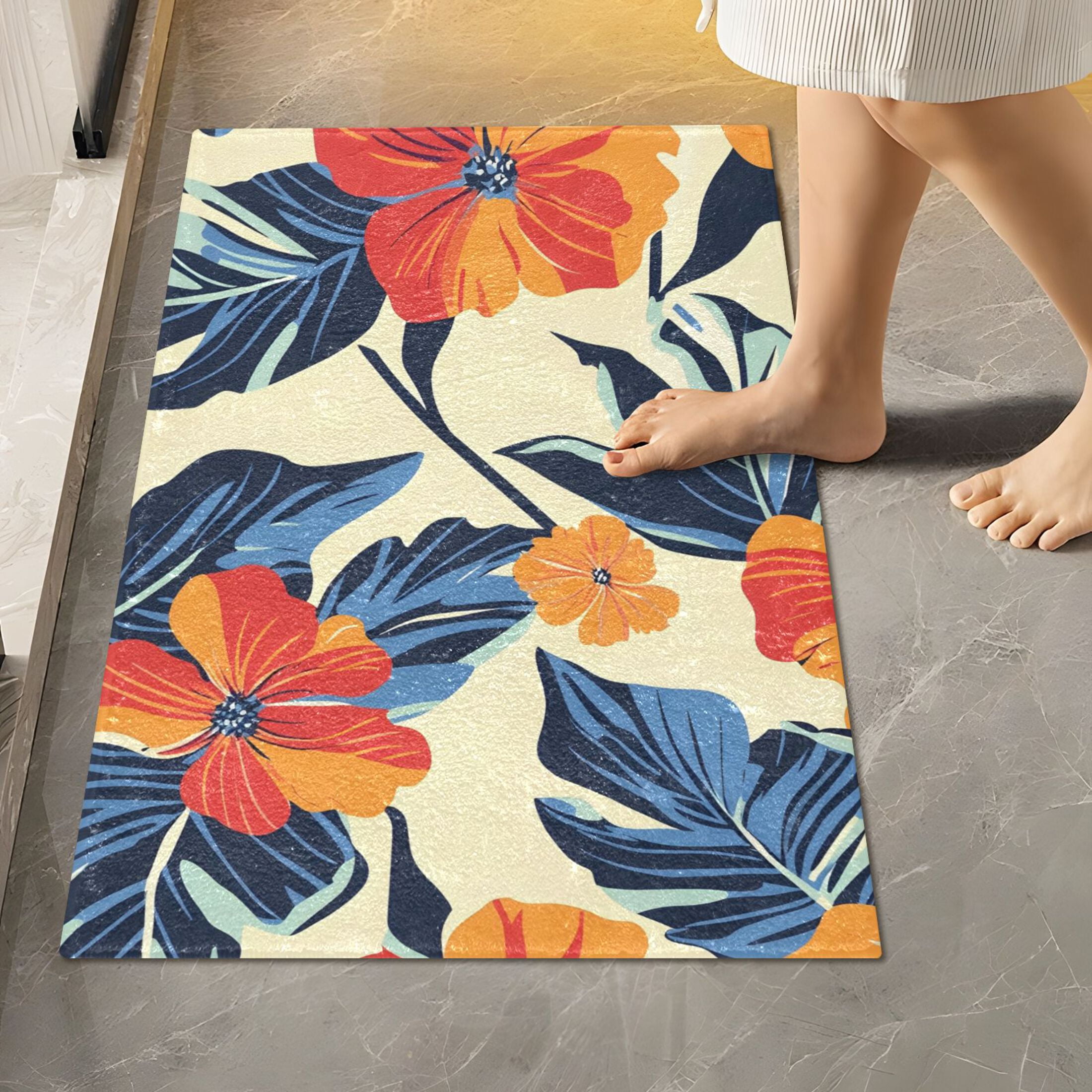 Ryvnso Elegant Tropical Floral-r8 Bathroom Shaggy Rugs Toilet Rectangle ...