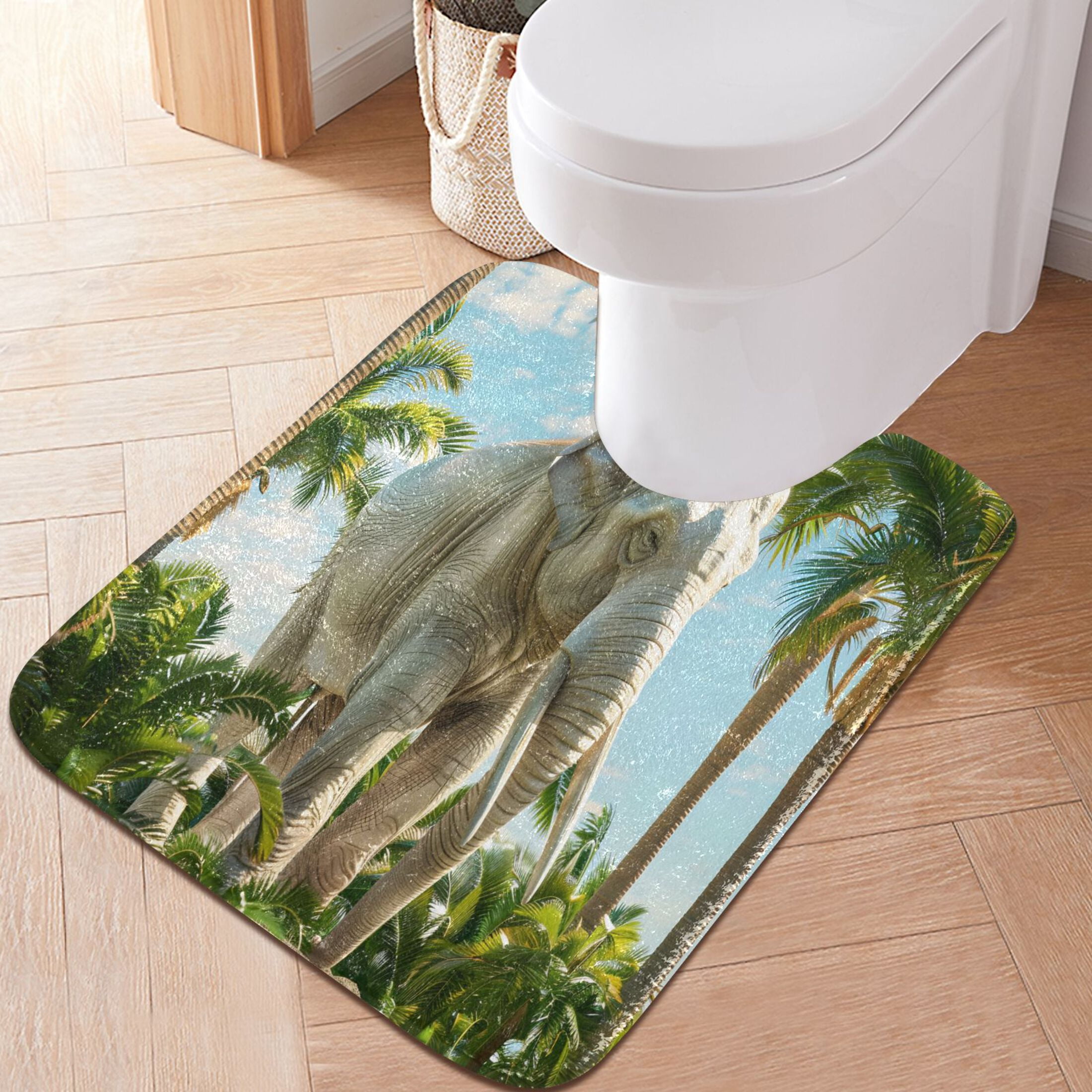 Ryvnso Elephant in Hawaii Palm Tree Bathroom Shaggy Rugs Toilet U Shape ...