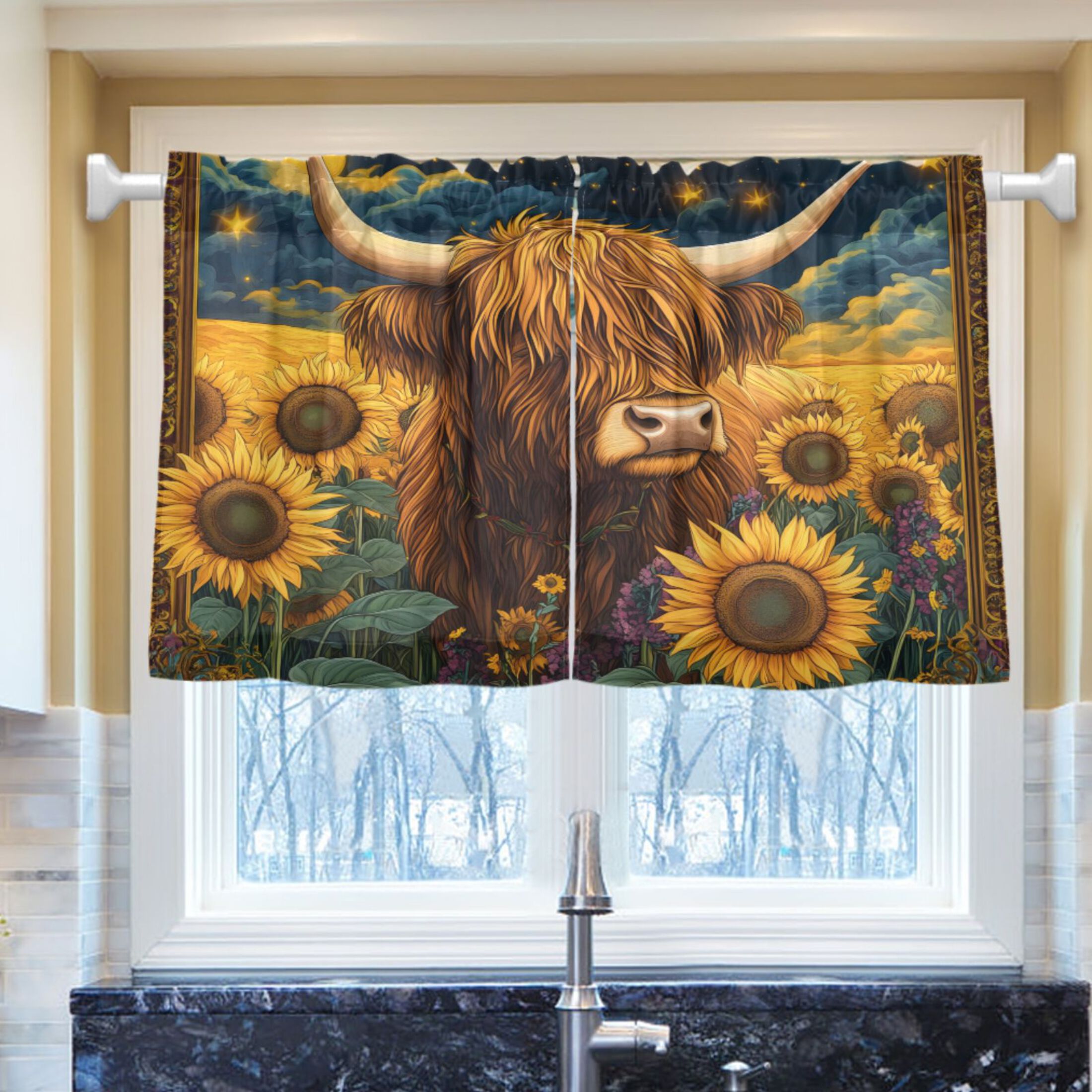 Ryvnso Ethnic Highland Cattle Half Curtains Sets Tier 2 Panels Short ...