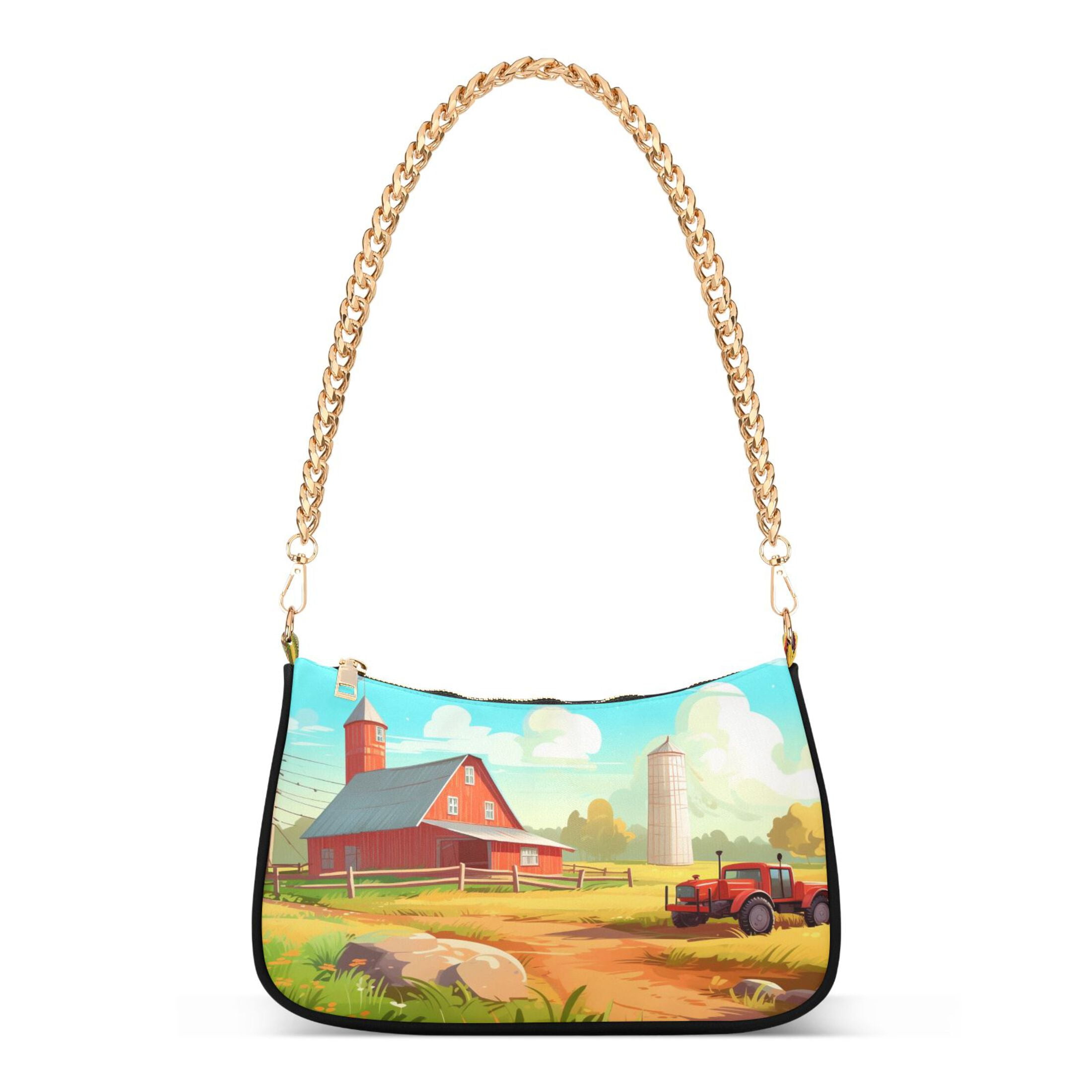 Ryvnso Farmhouse Landscape Womens Chain Shoulder Bag Tote Handbags ...