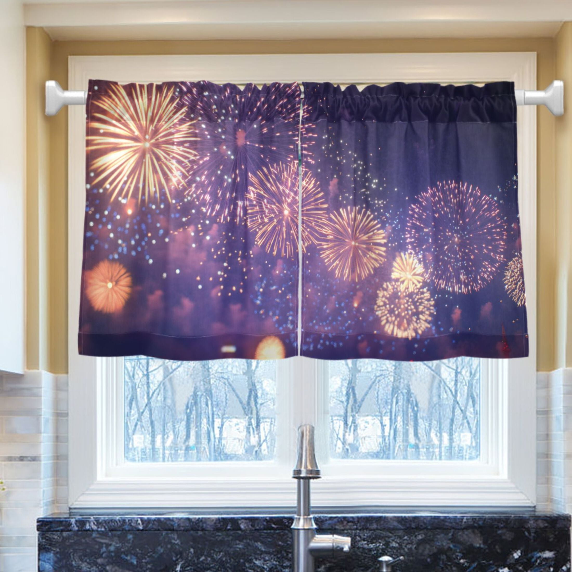 Ryvnso Fireworks Blooming Scene Half Curtains Sets Tier 2 Panels Short ...