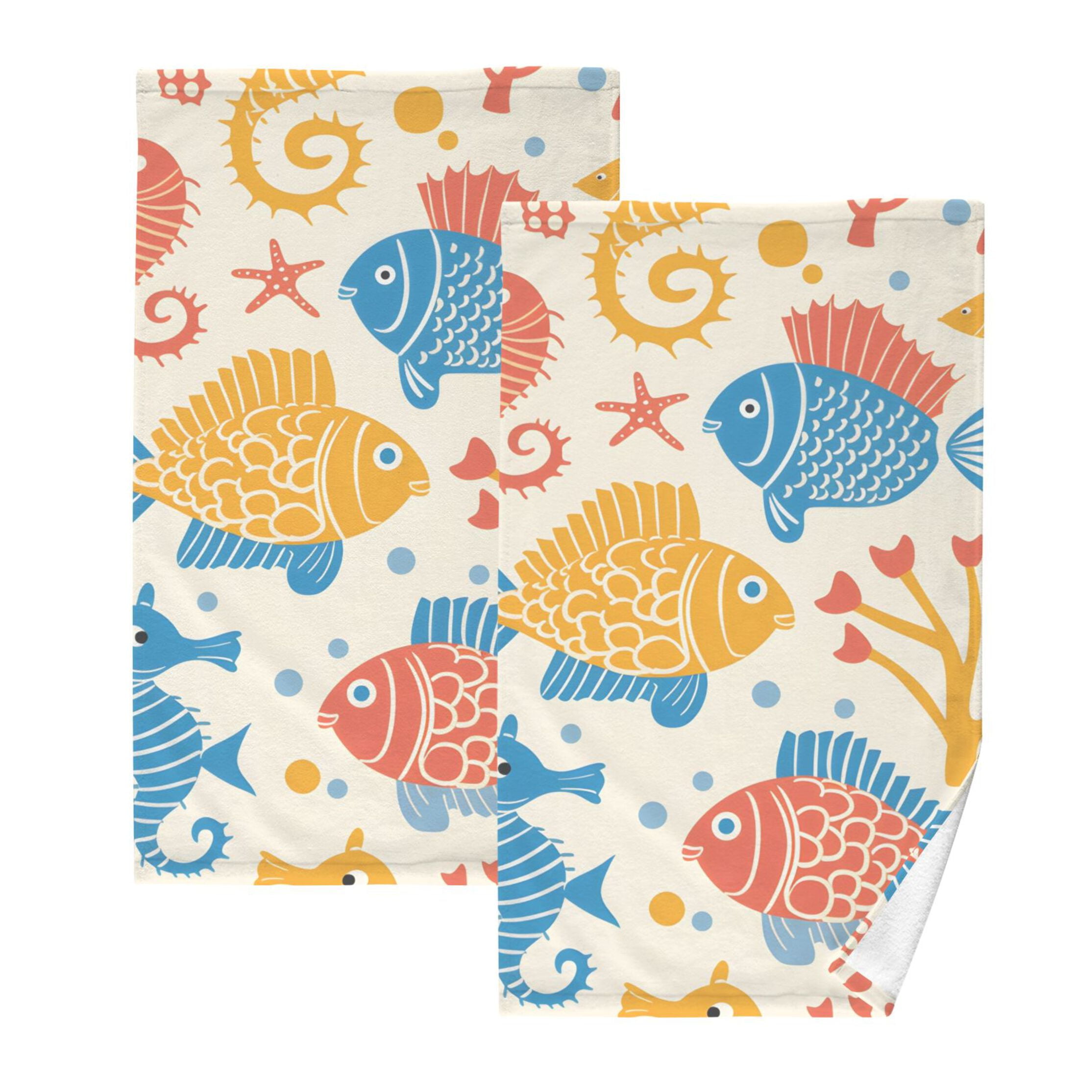 Ryvnso Fish and Seahorse Cotton Hand Towels Sets Face Towel 2 PCs ...