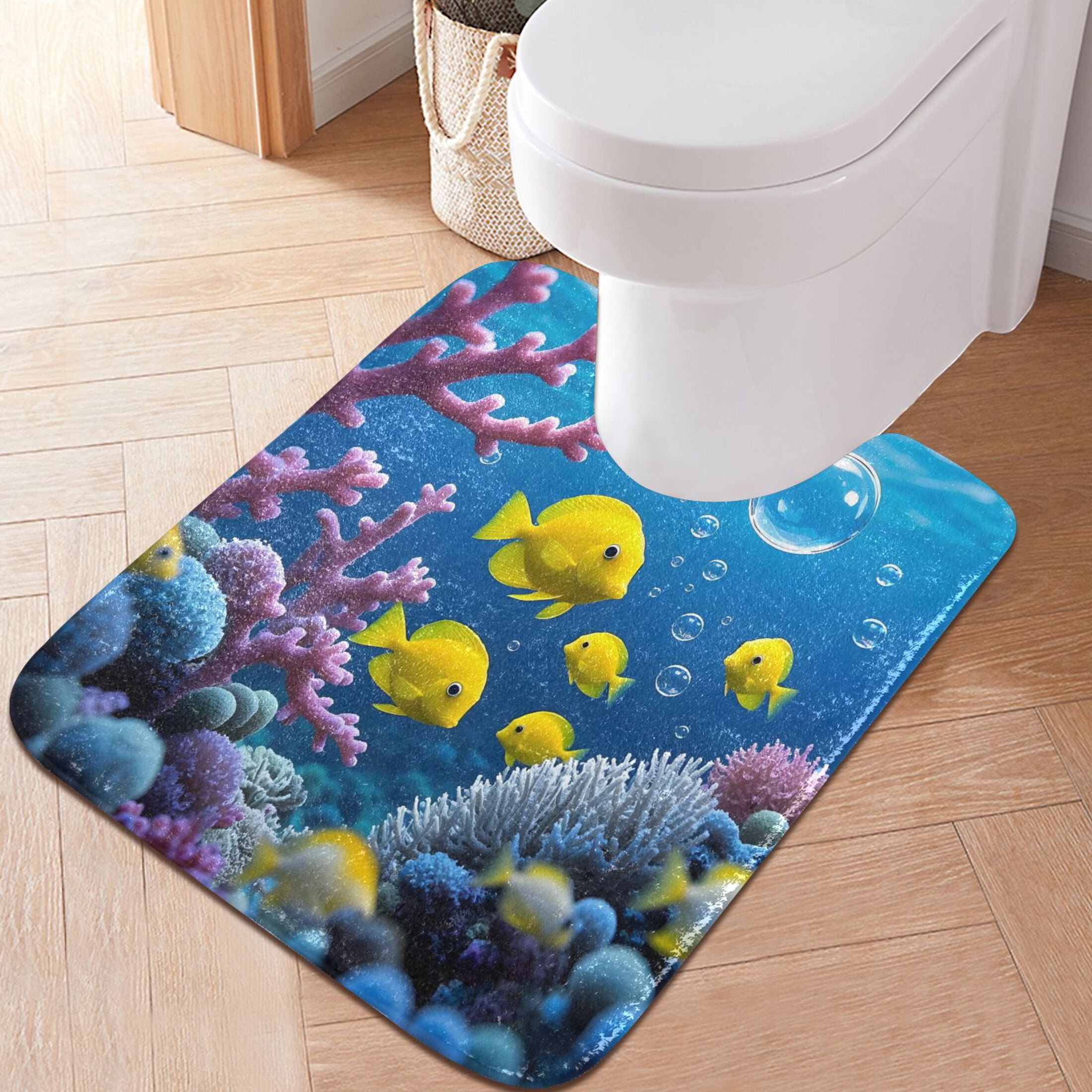 Ryvnso Fish in Ocean Bathroom Shaggy Rugs Toilet U Shape Mat Soft ...
