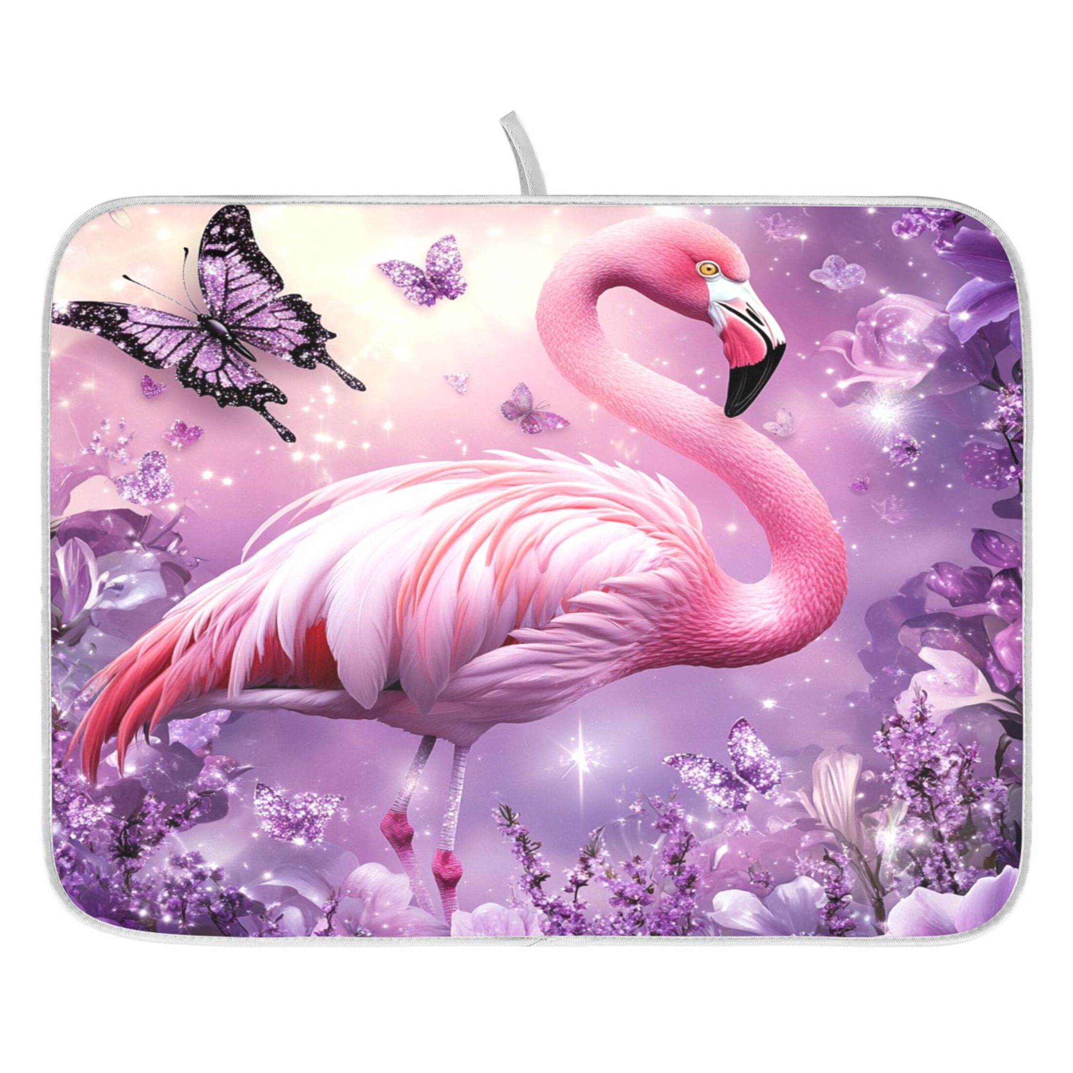 Ryvnso Flamingo Butterfly Glitter Dish Drying Mat for Kitchen ...