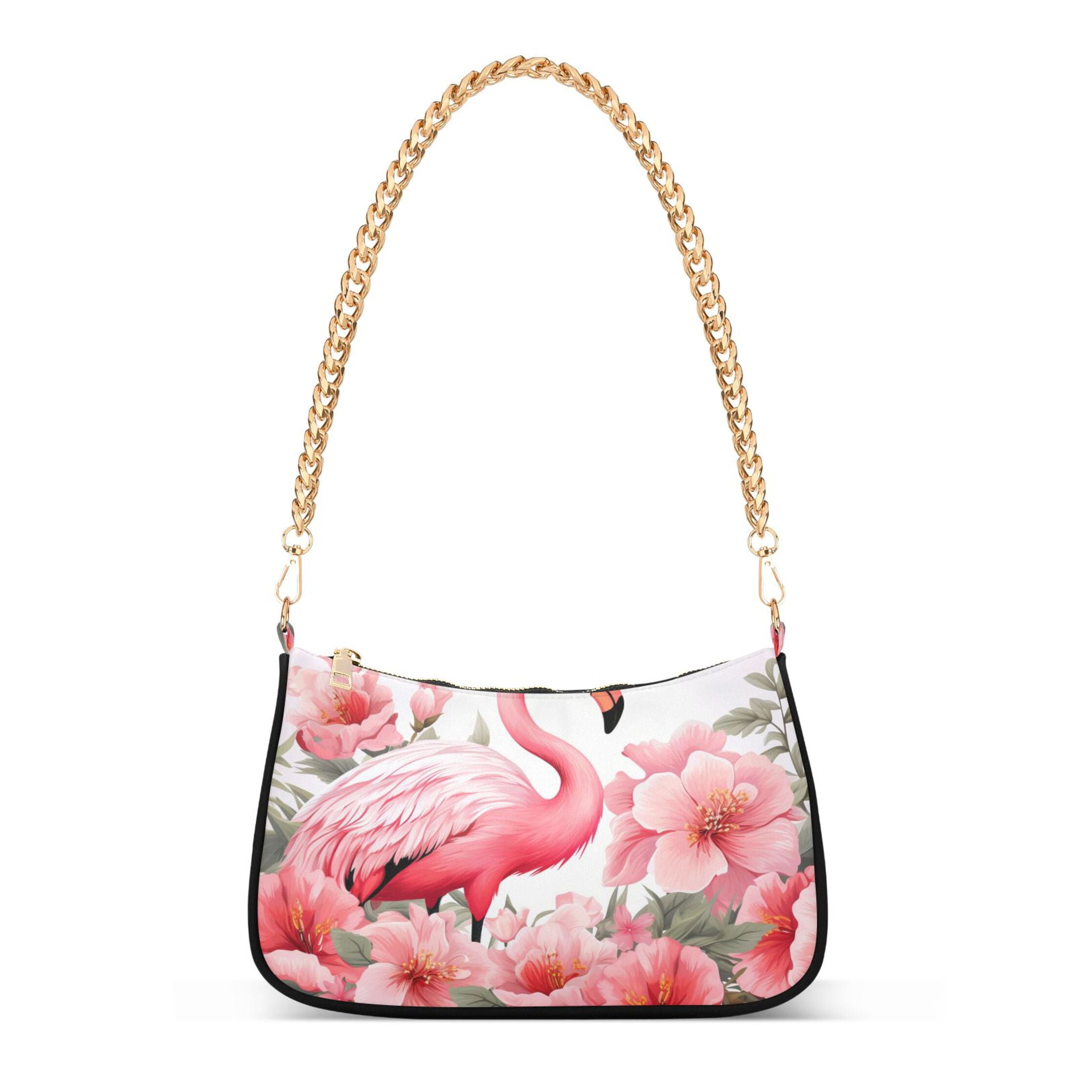 Ryvnso Flamingo Tropical Flowers Womens Chain Shoulder Bag Tote ...