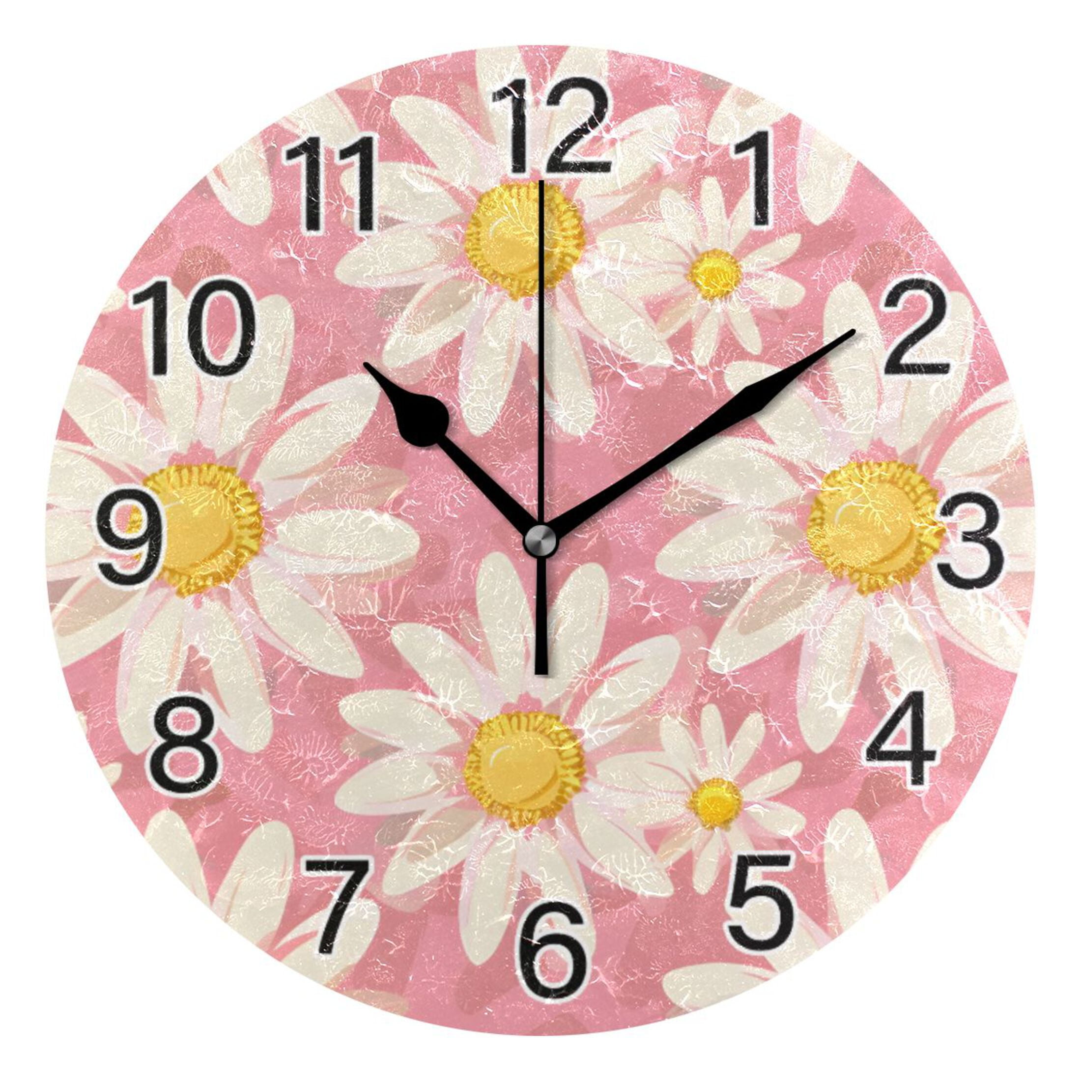 Ryvnso Floral Daisy Wall Clock Non Ticking Silent Kitchen Clock Battery ...
