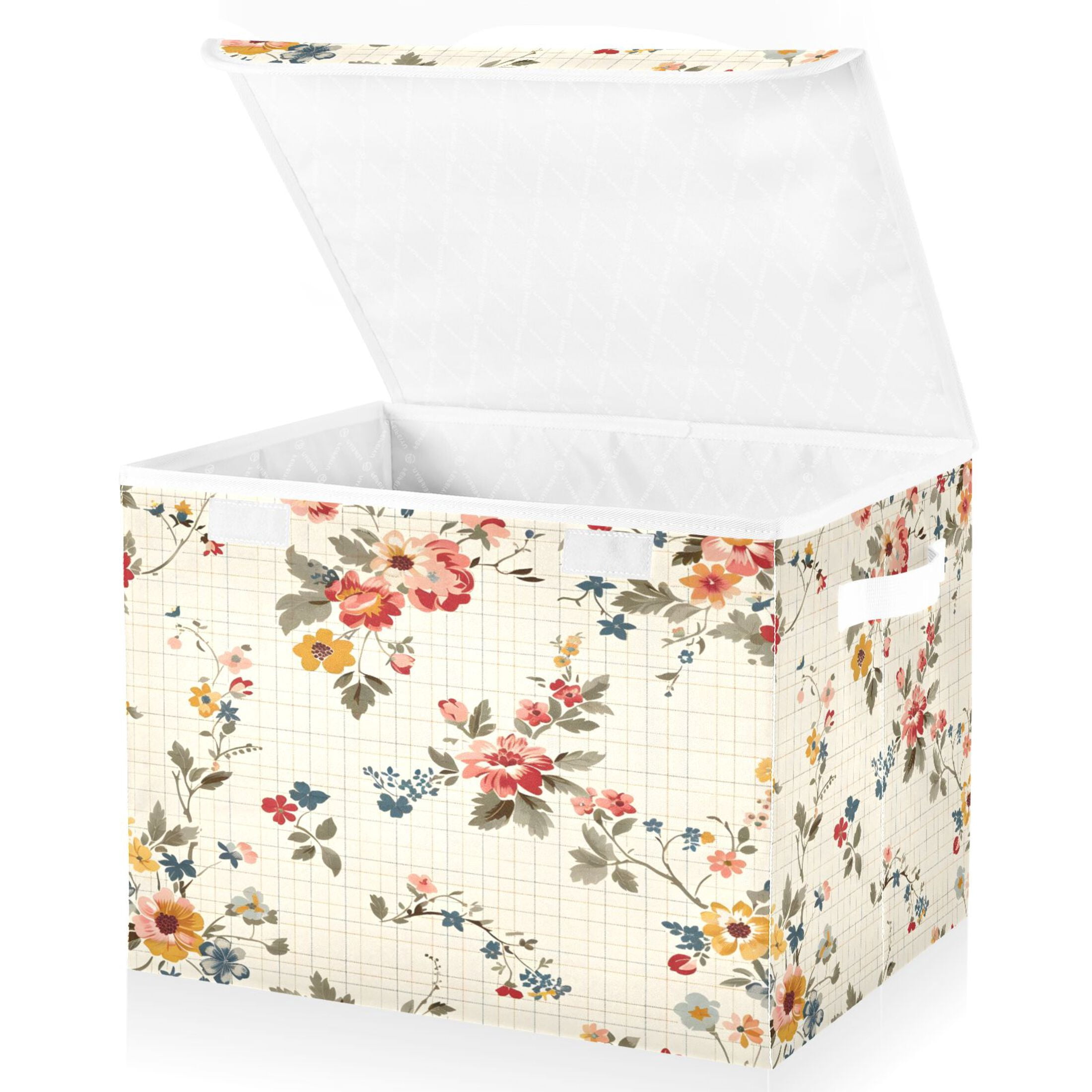 Ryvnso Floral on Checkered Large Lidded Foldable Storage Baskets Cubes ...