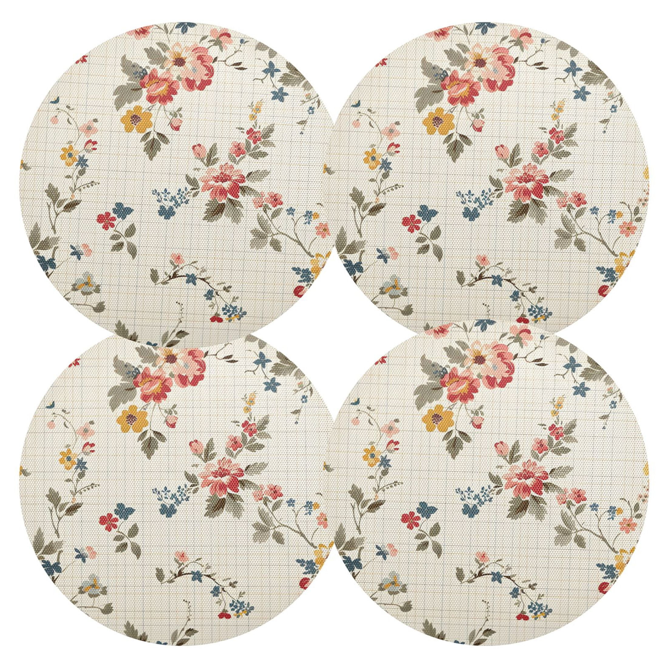 Ryvnso Floral on Checkered Round Plate Mats Dining Table Placemat Set ...