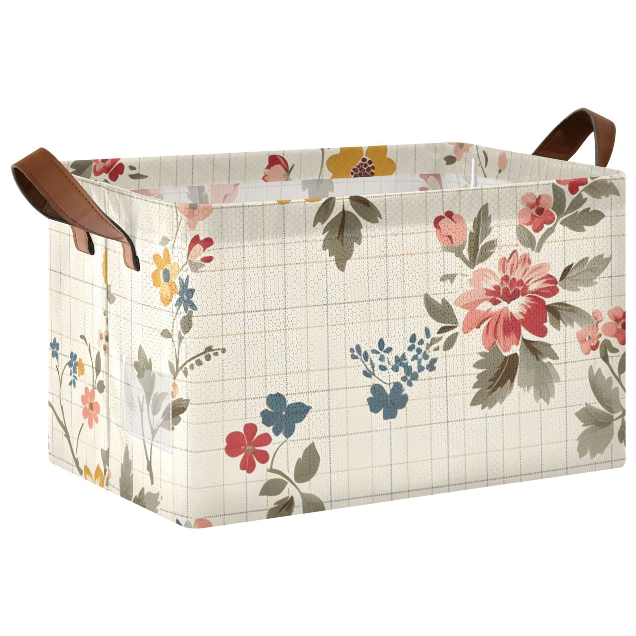 Ryvnso Floral on Checkered Storage Bins Large Basket Foldable Cube Toys ...
