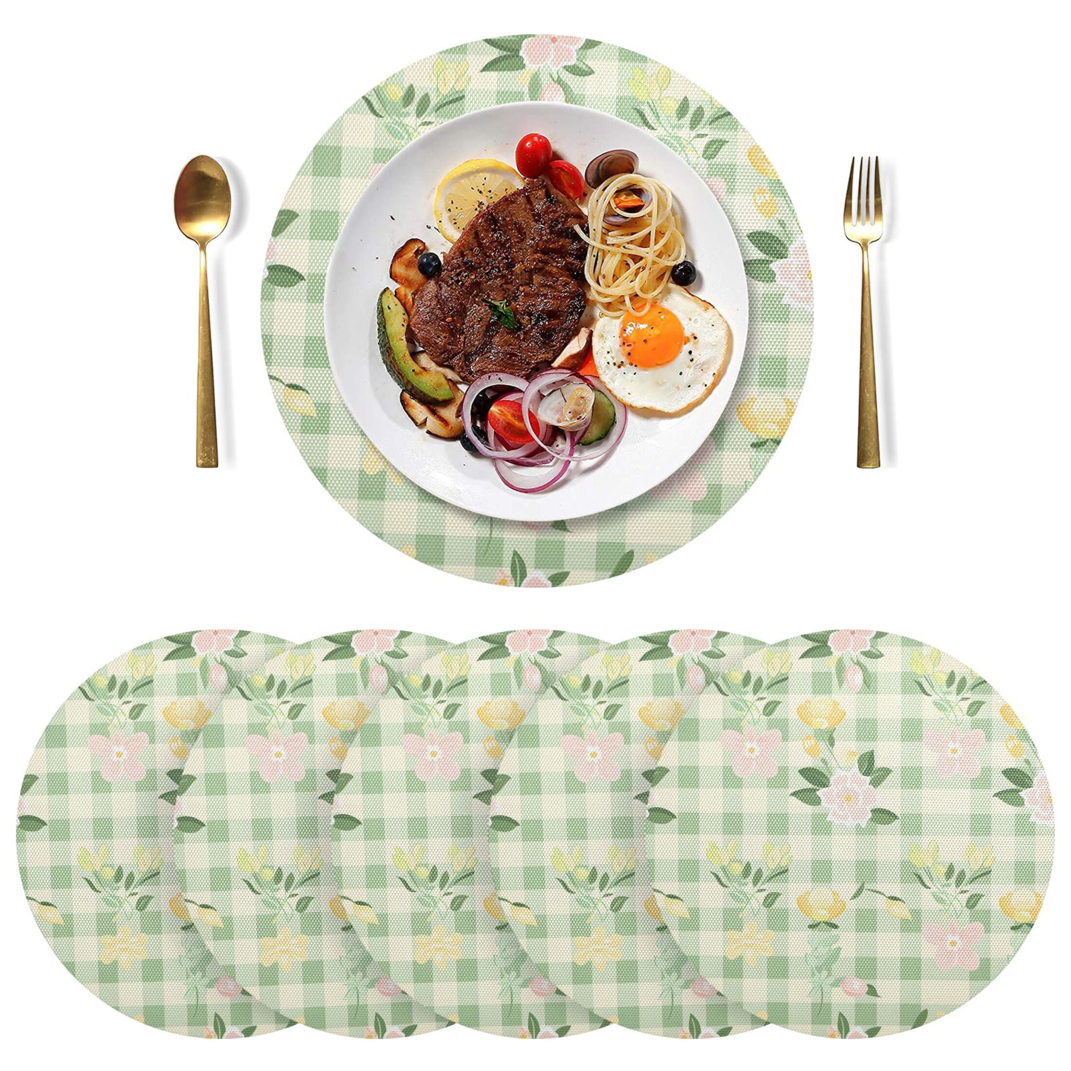 Ryvnso Floral on Green Lattice Round Plate Mats Dining Table Placemat ...