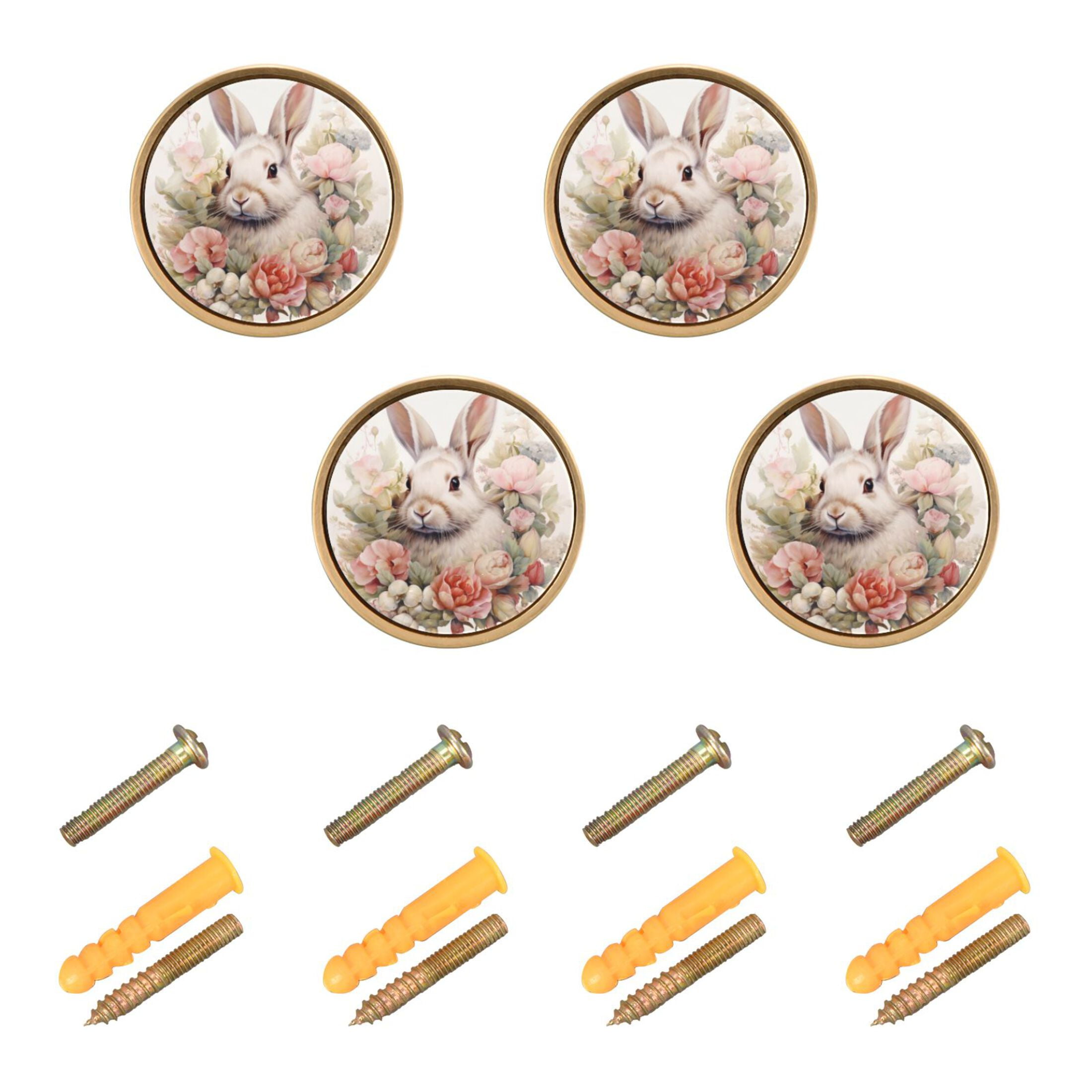 Ryvnso Floral on Rabbit Cabinet Knobs Kitchen Door Round Pulls Drawers ...