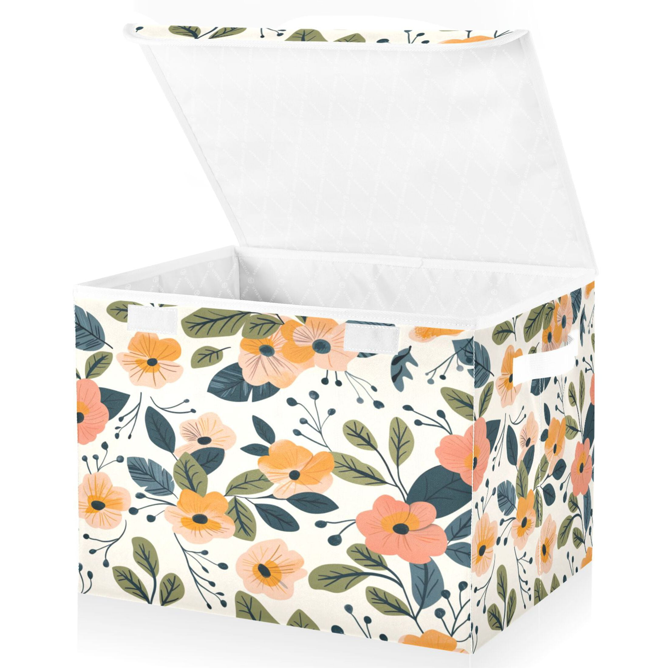 Ryvnso Floral with Leaves Large Lidded Foldable Storage Baskets Cubes Boxes Lids Bin for Home ...