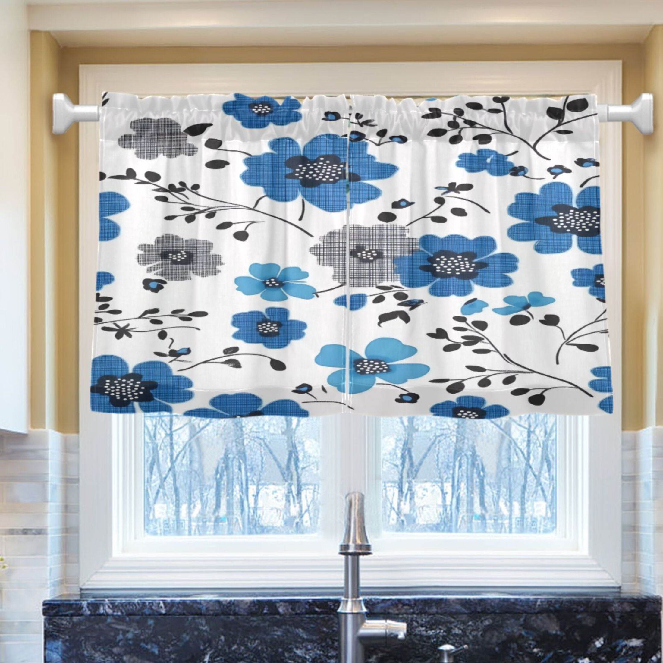 Ryvnso Flower Pattern Half Curtains Sets Tier 2 Panels Short Curtain ...
