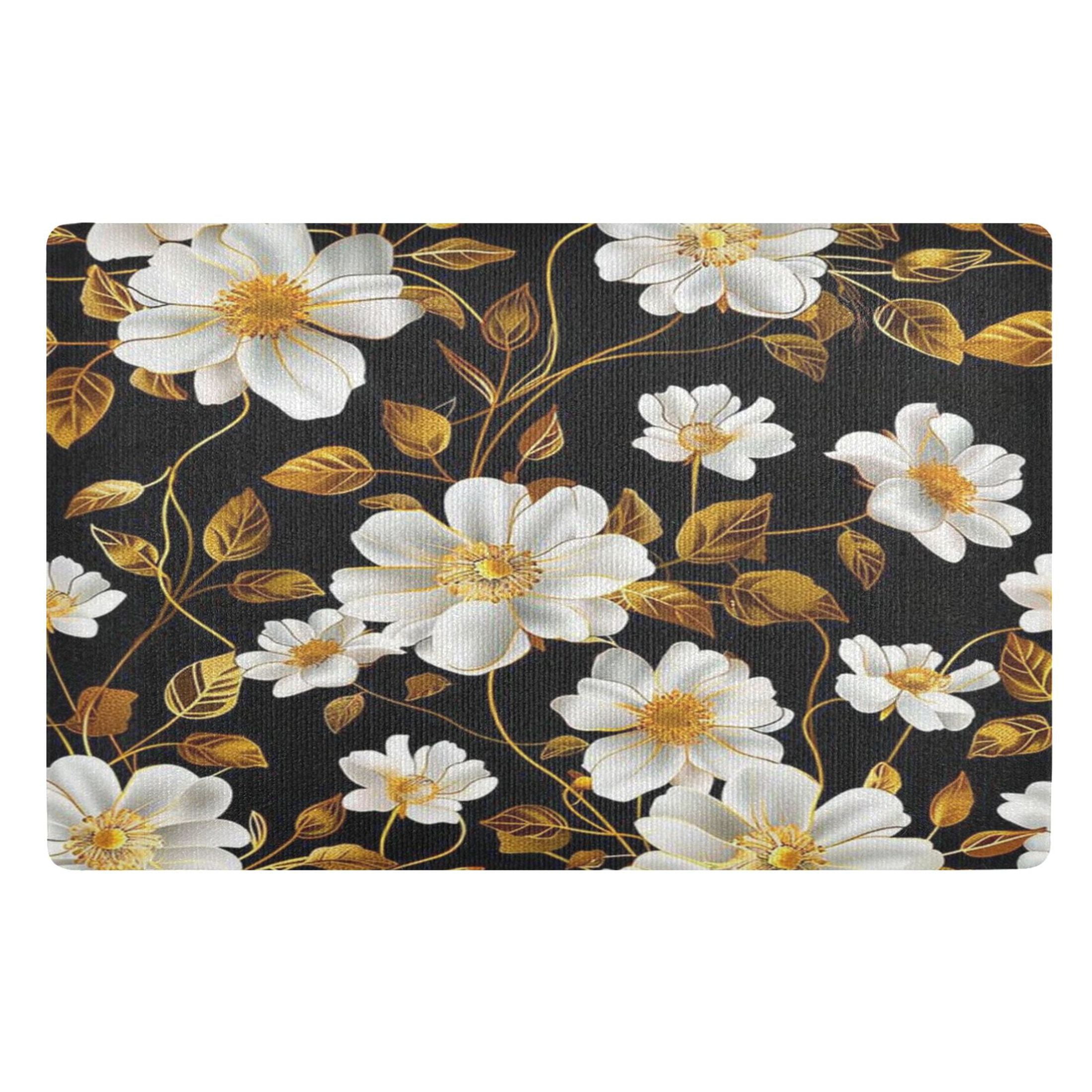 Ryvnso Flower with Golden Leaves Door Mats Outdoor Indoor Entrance Low ...