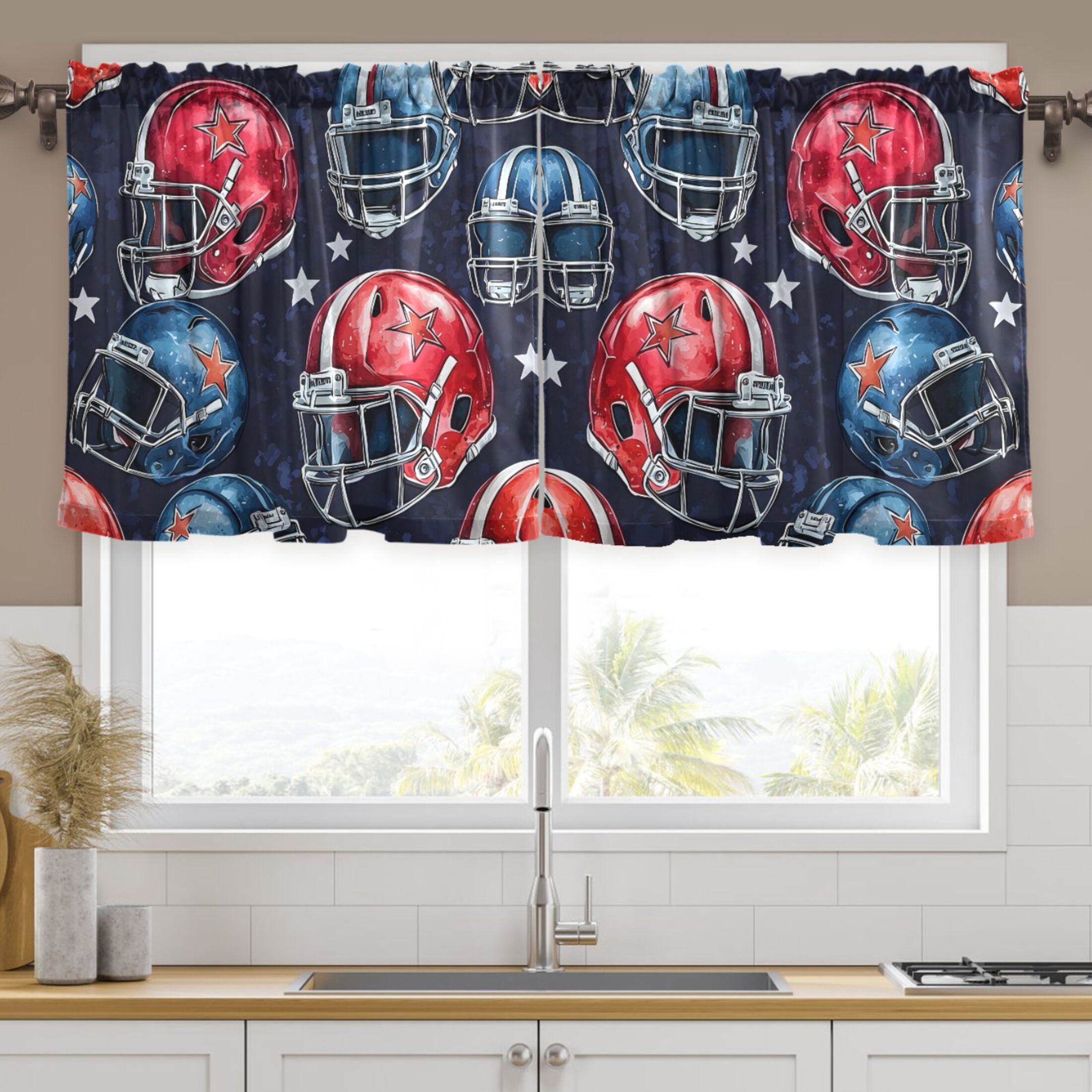 Ryvnso Football Helmet Curtains Sets Short Curtain Rod Pocket Half ...