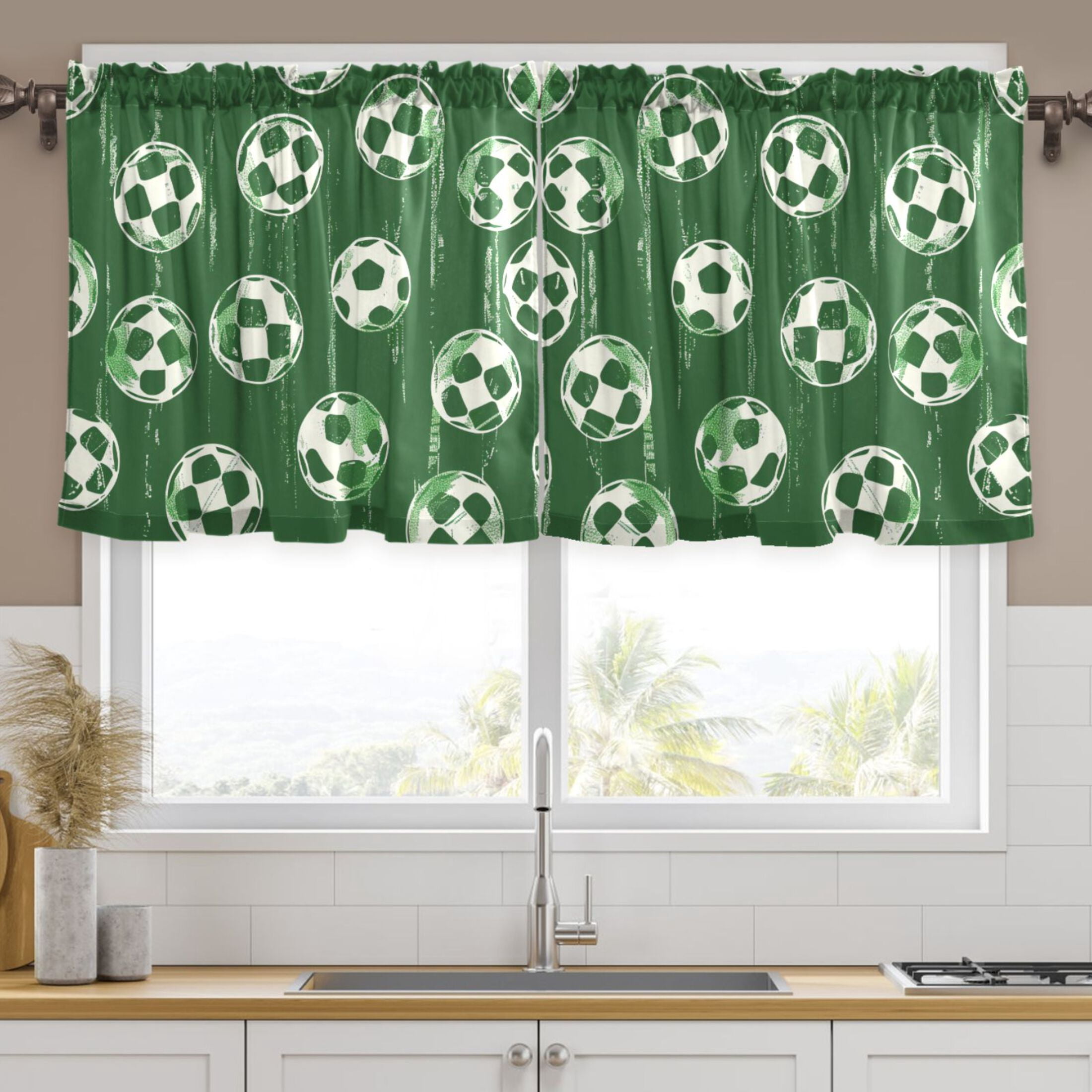Ryvnso Football Soccer Ball Curtains Sets Short Curtain Rod Pocket Half ...