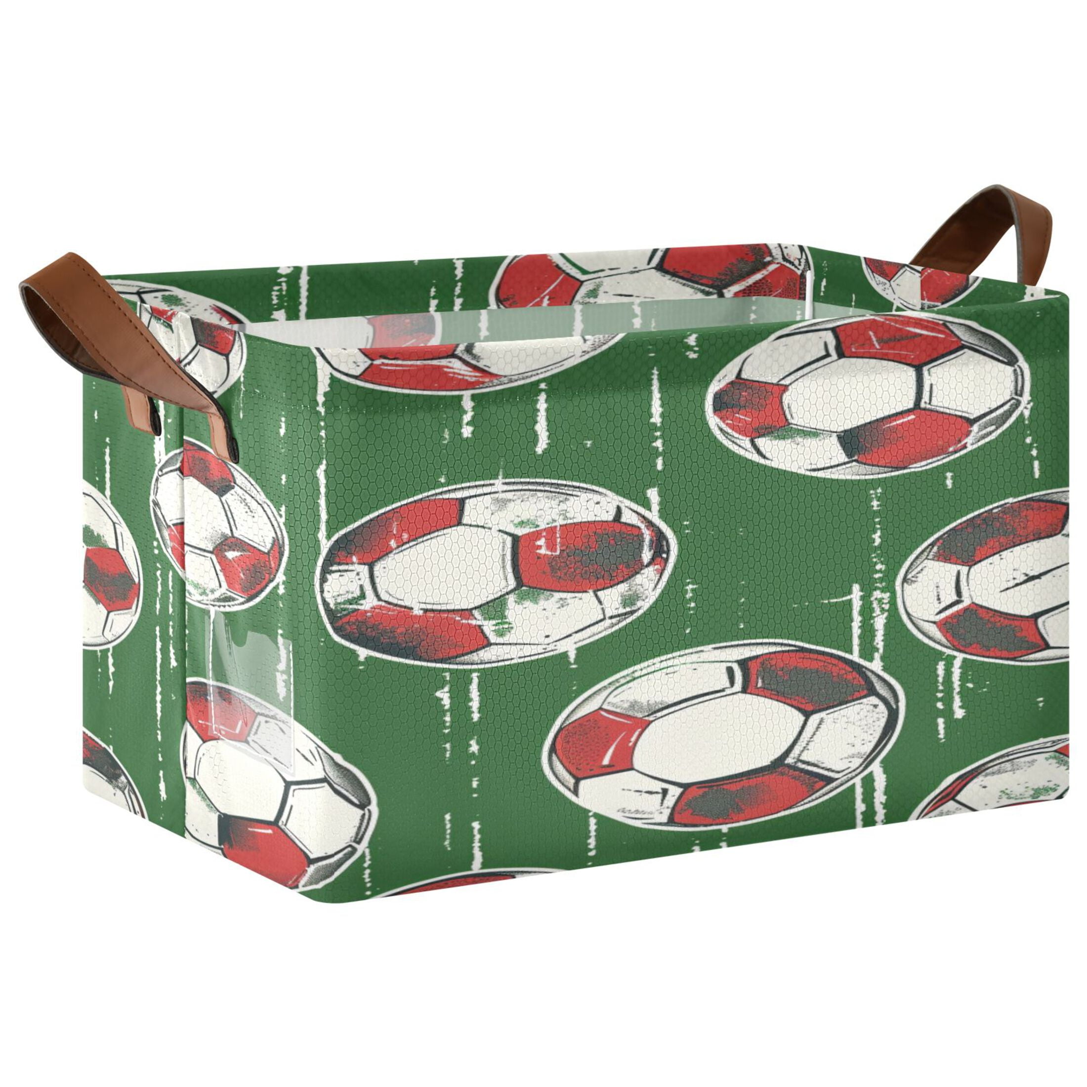 Ryvnso Football Soccer Ball on Green Storage Bins Large Basket Foldable ...