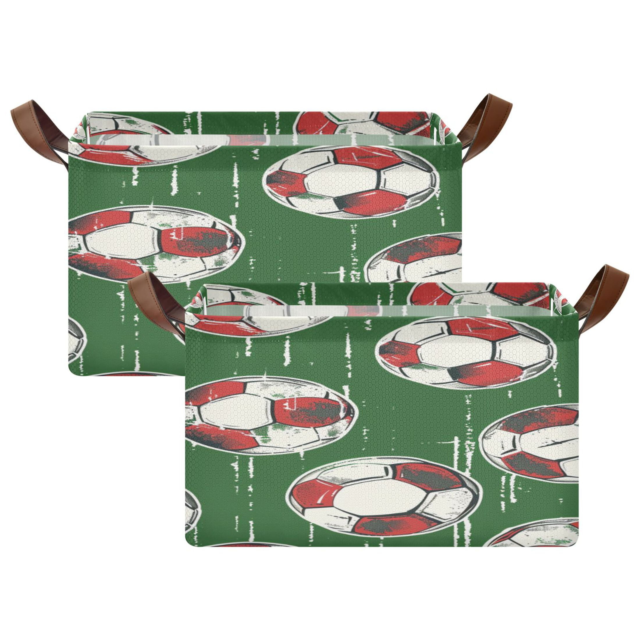 Ryvnso Football Soccer Ball on Green Storage Bins Large Basket Foldable ...