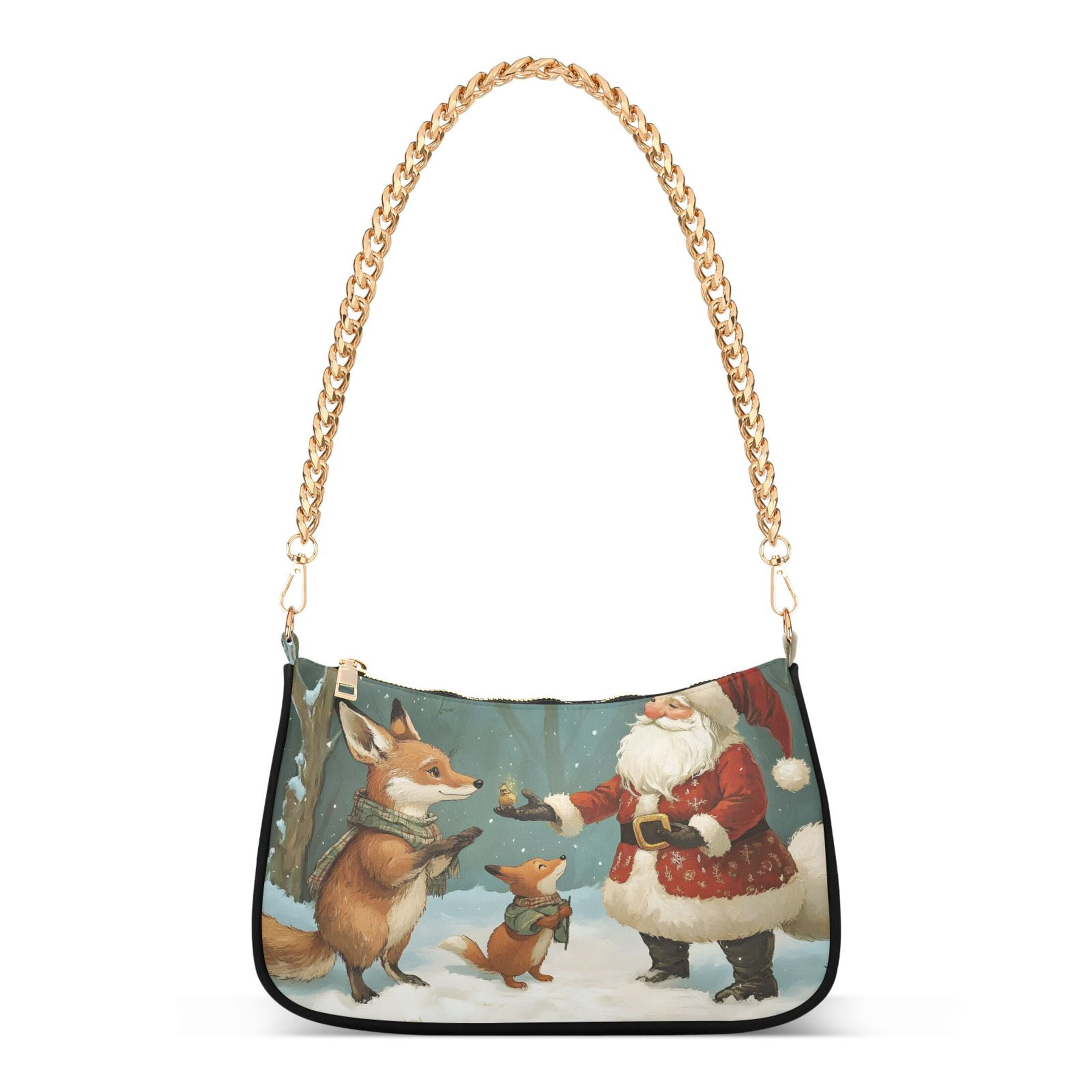 Ryvnso Foxes and Santa Claus Womens Chain Shoulder Bag Tote Handbags ...