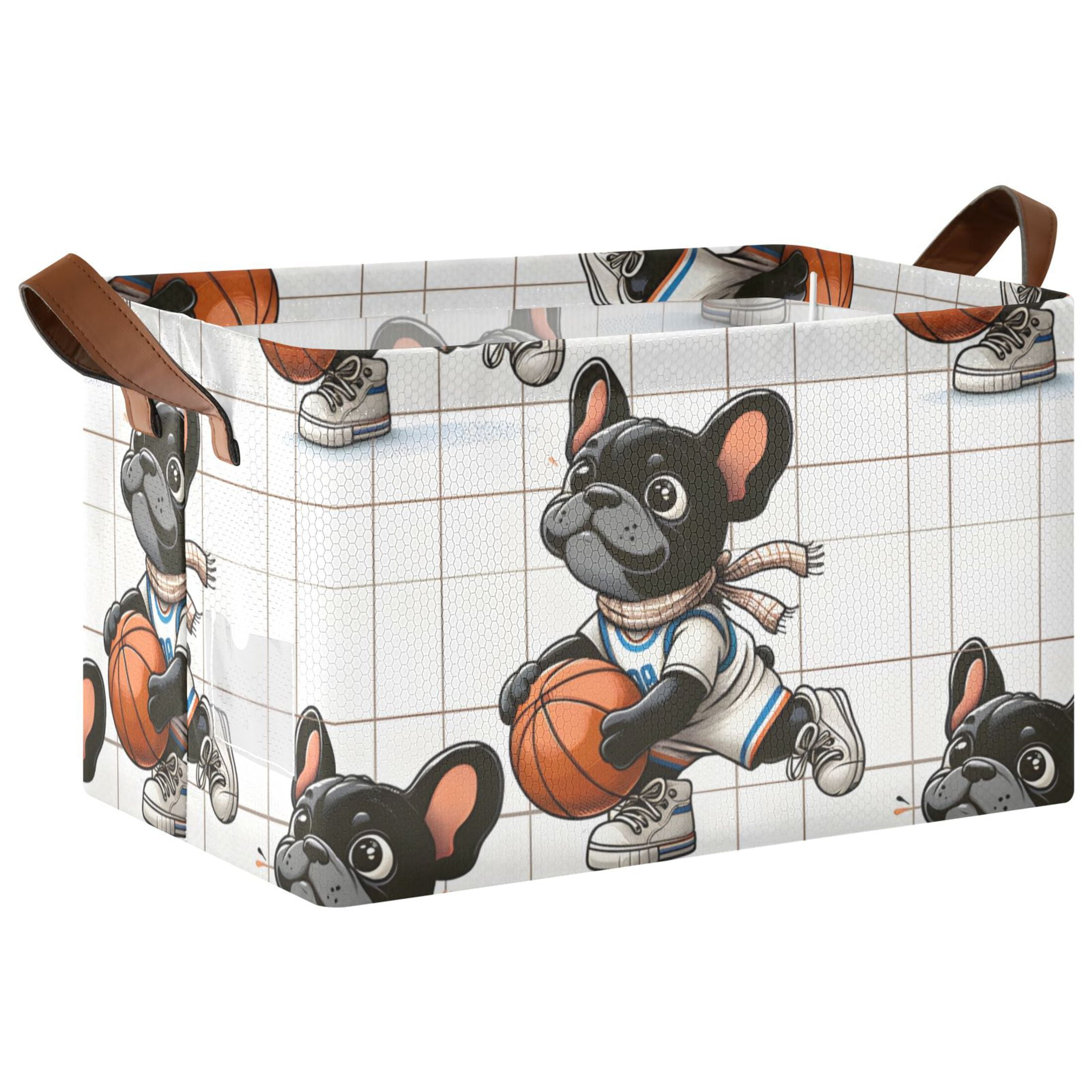 Ryvnso French Bulldog with Basketball Storage Bins Large Basket ...