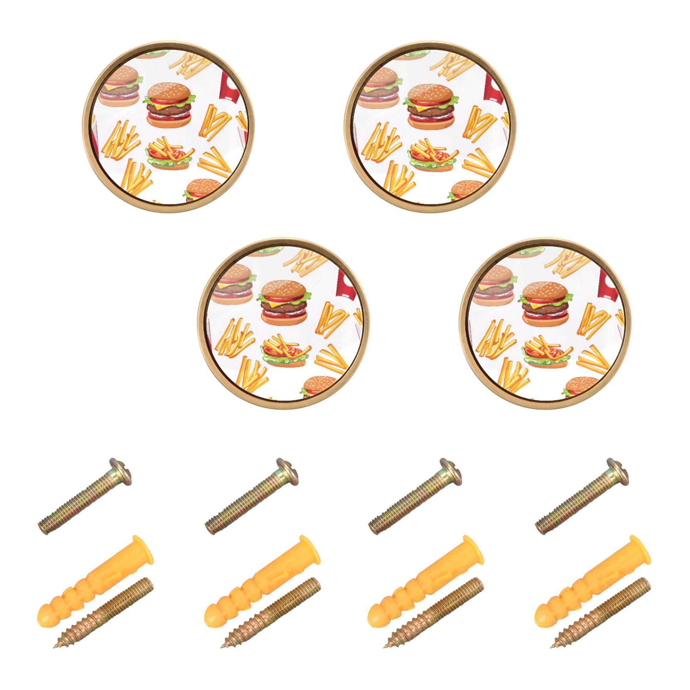 Ryvnso French Fries and Hamburger Cabinet Knobs Kitchen Door Round ...