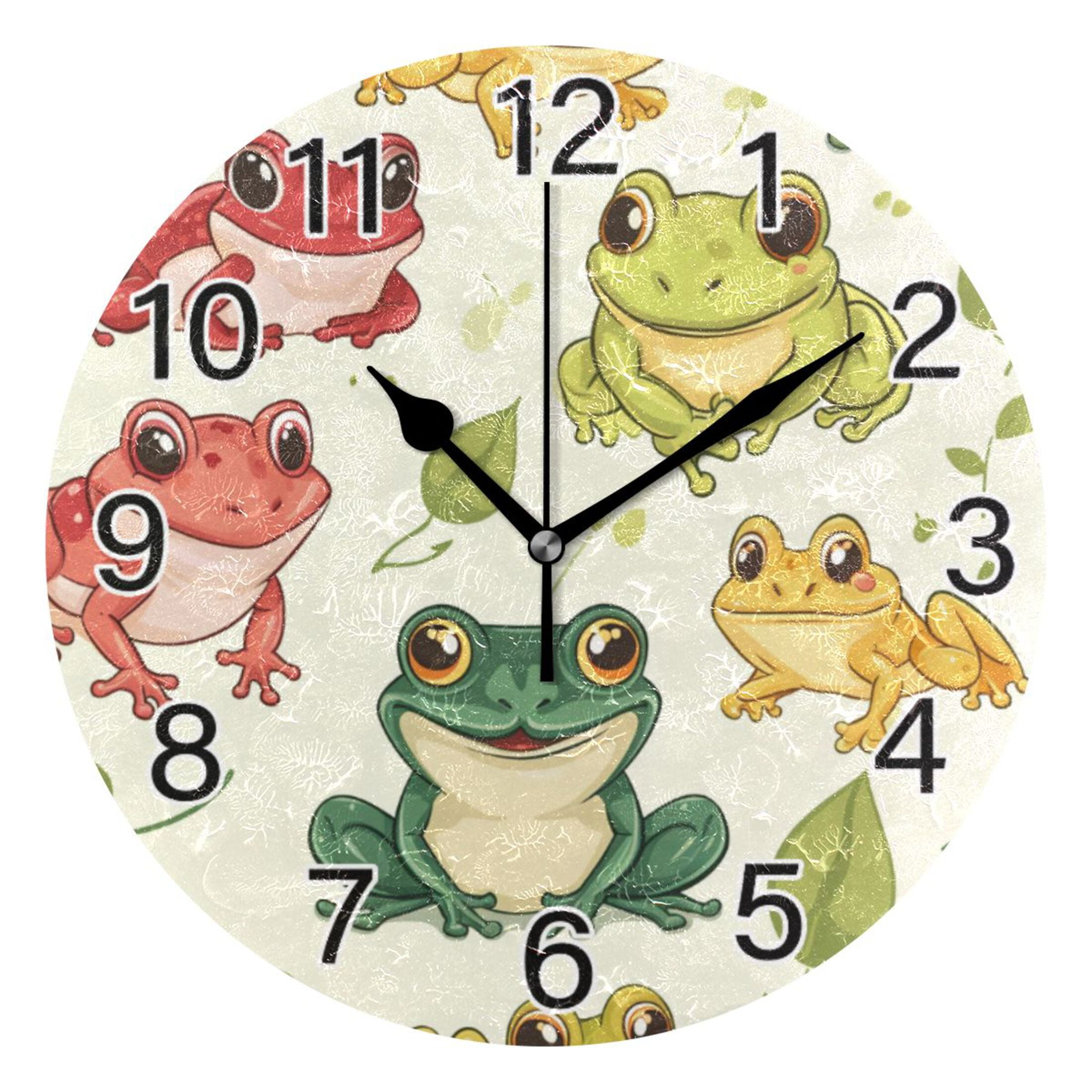 Ryvnso Frogs and Leaves Wall Clock Non Ticking Silent Kitchen Clock ...