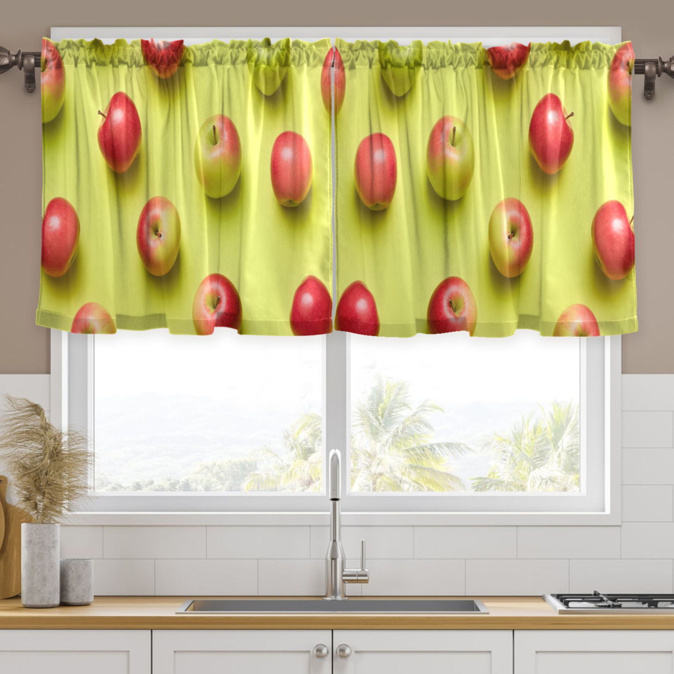 Ryvnso Fruit Apples Curtains Sets Short Curtain Rod Pocket Half Window ...