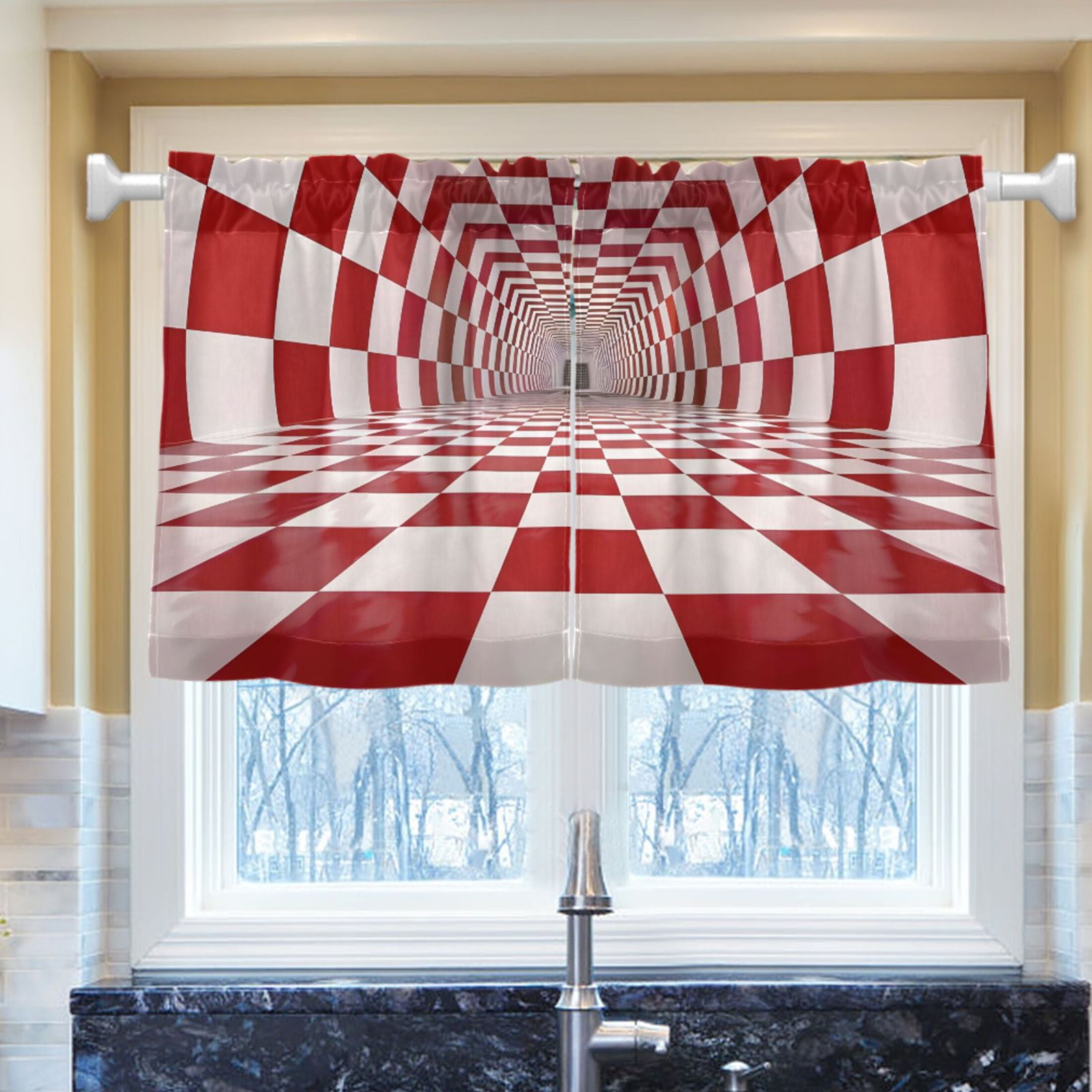 Ryvnso Geometric Illusion Falling Sensation Half Curtains Sets Tier 2 ...