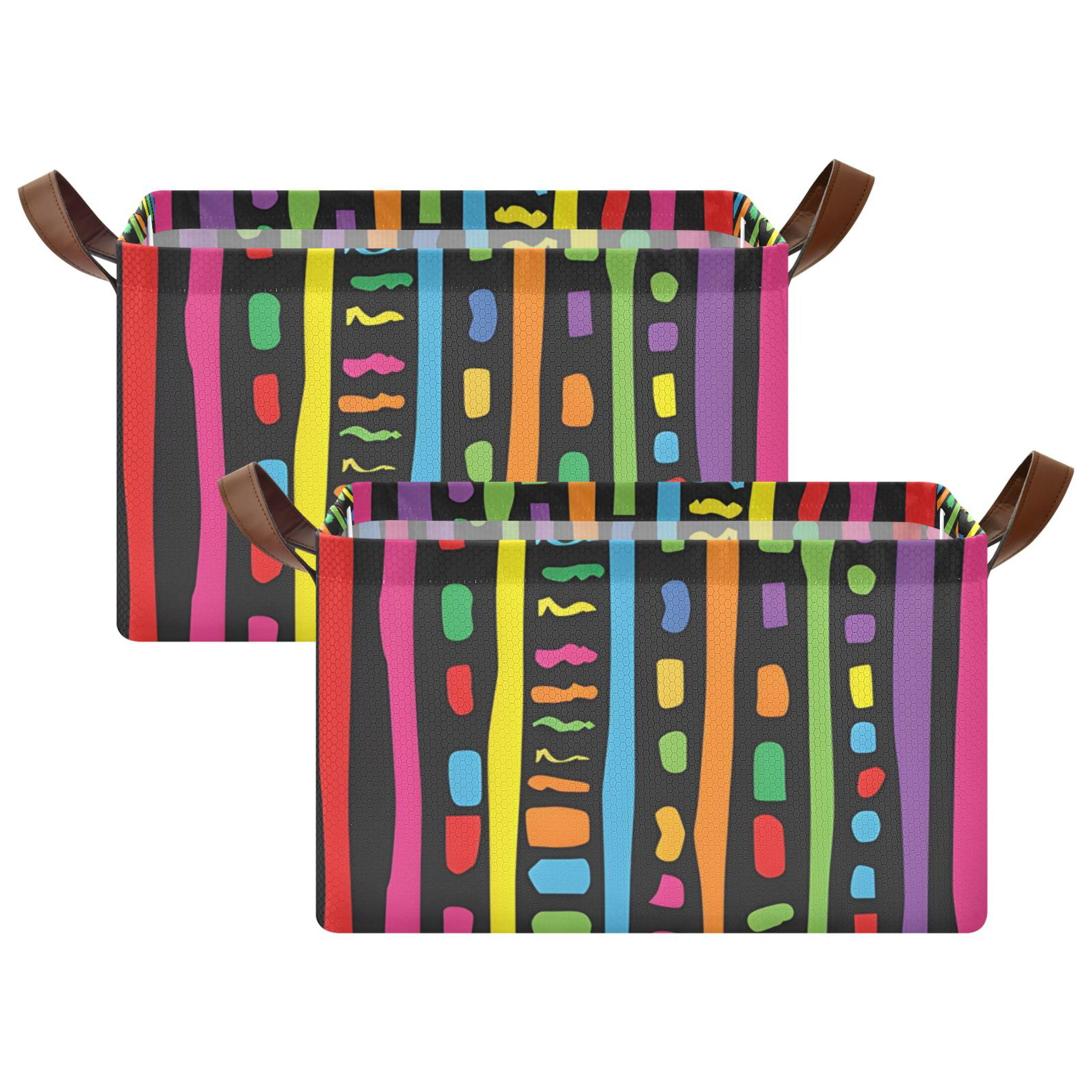 Ryvnso Geometric Rainbow Stripes Storage Bins Large Basket Foldable ...