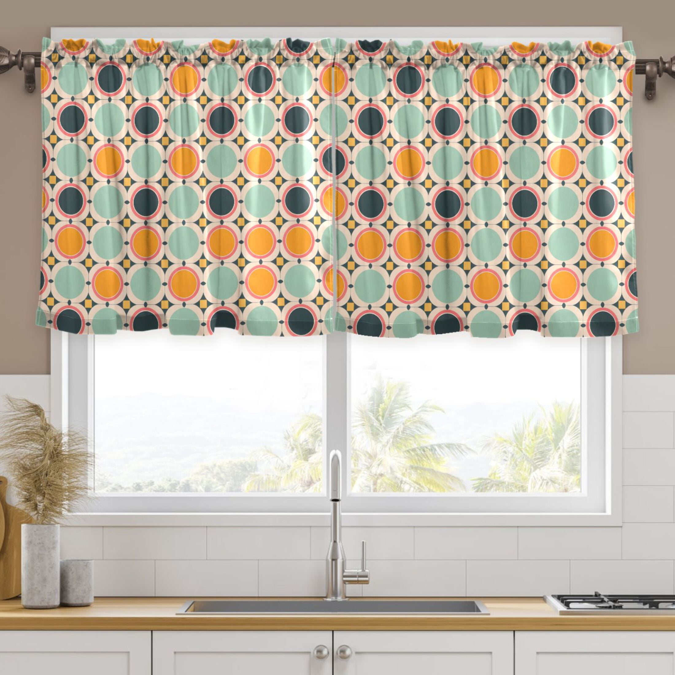 Ryvnso Geometry Circle Print Curtains Sets Short Curtain Rod Pocket ...
