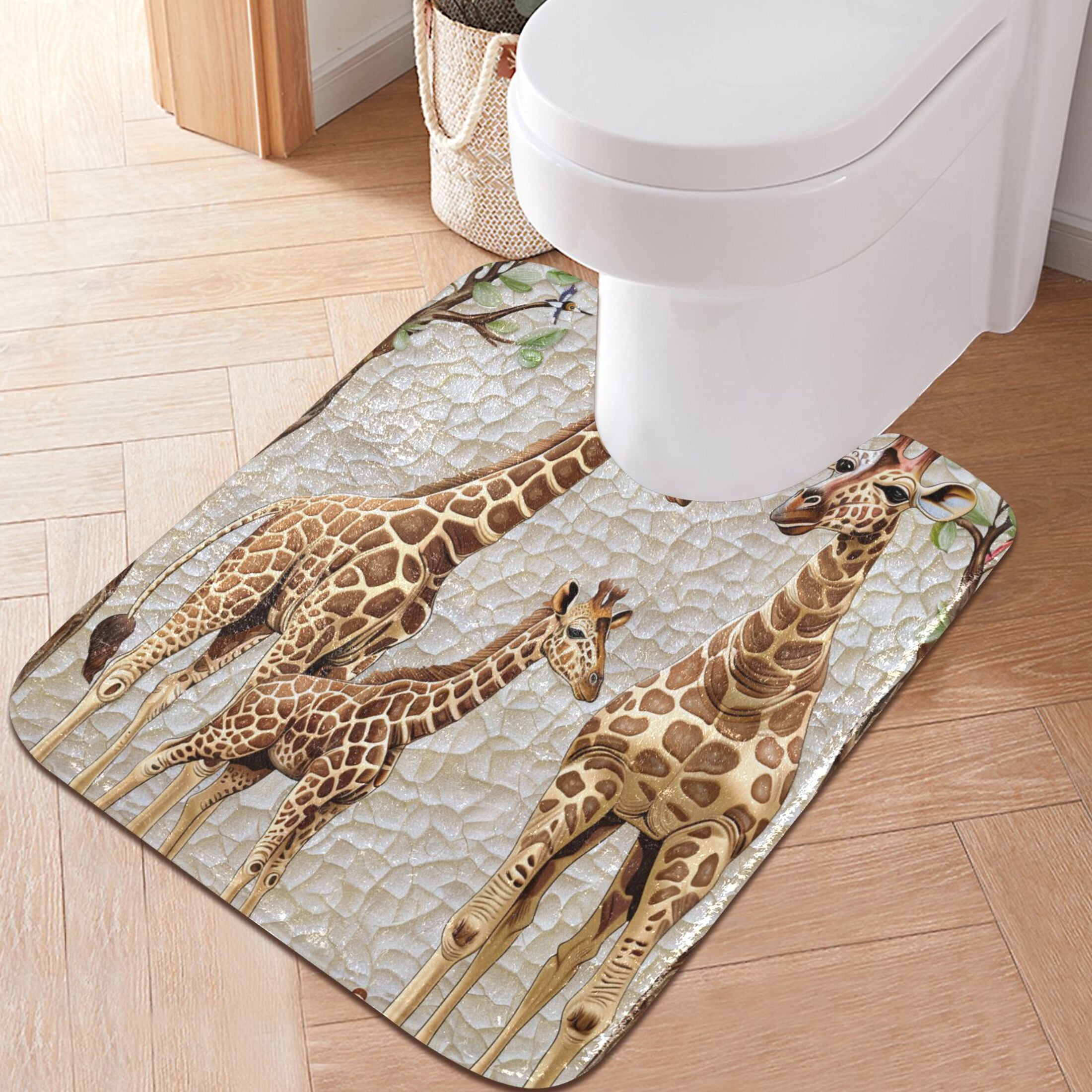 Ryvnso Giraffe Family and Tree Bathroom Shaggy Rugs Toilet U Shape Mat ...