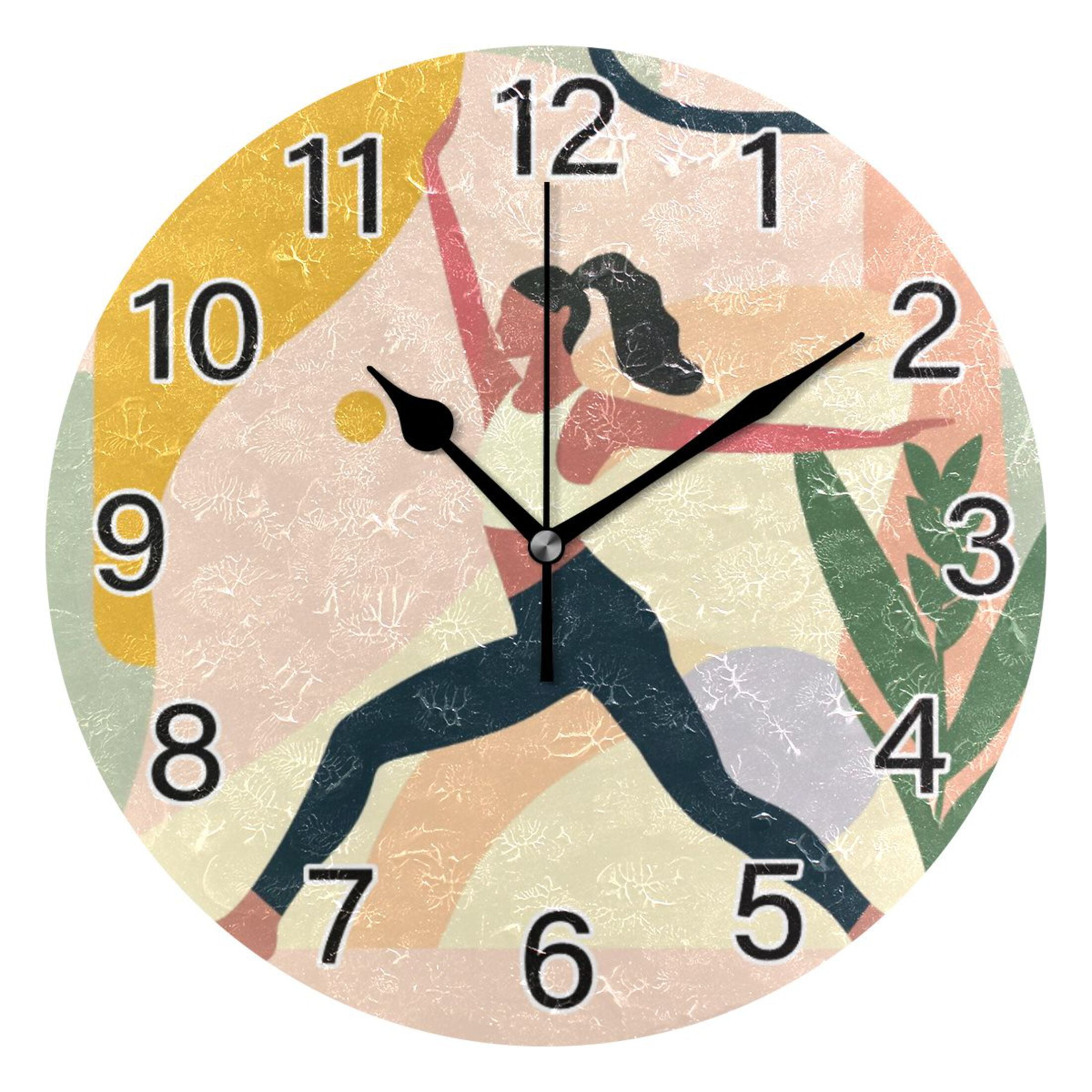 Ryvnso Girl Yoga Wall Clock Non Ticking Silent Kitchen Clock Battery ...