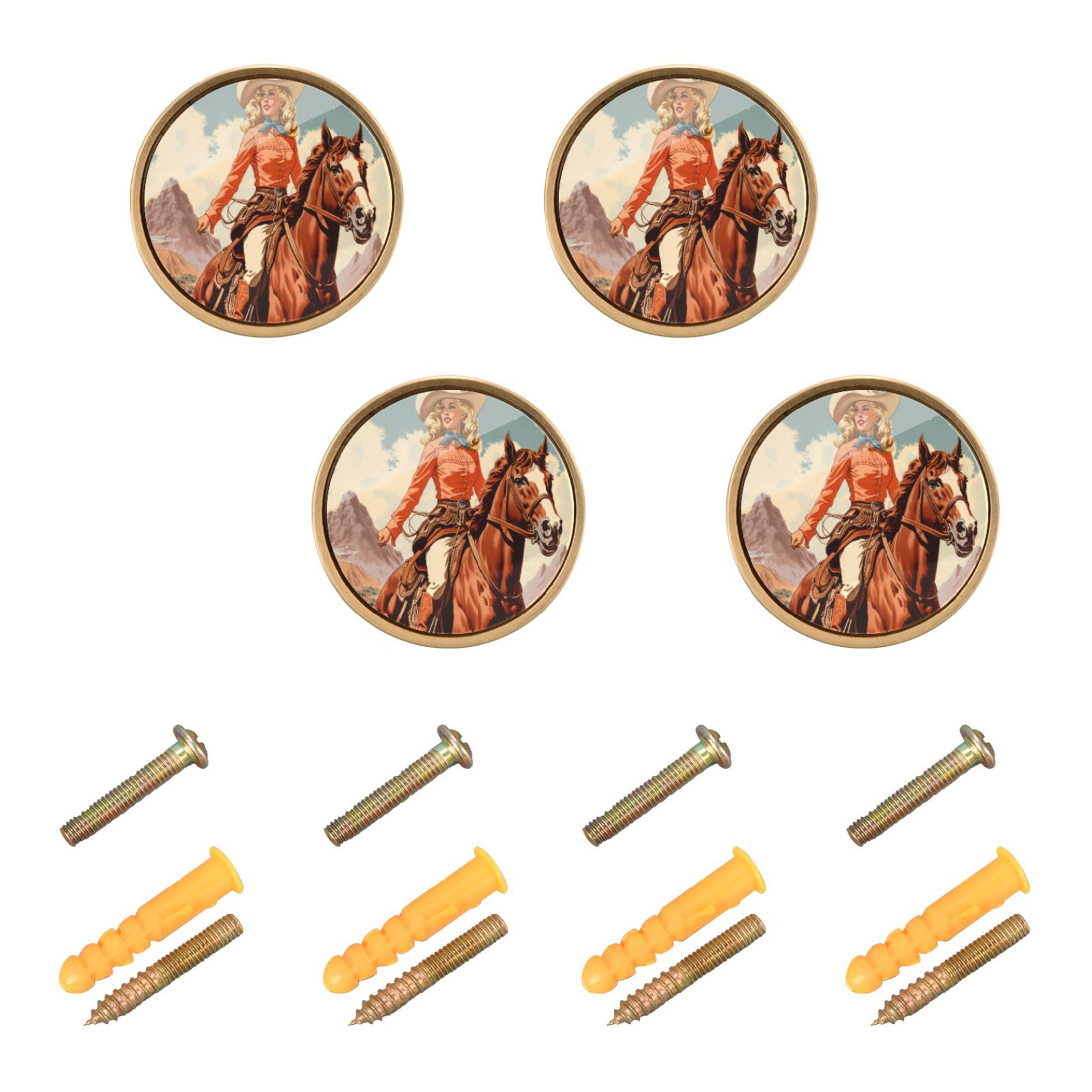 Ryvnso Girl with Horse Landscape Cabinet Knobs Kitchen Door Round Pulls ...