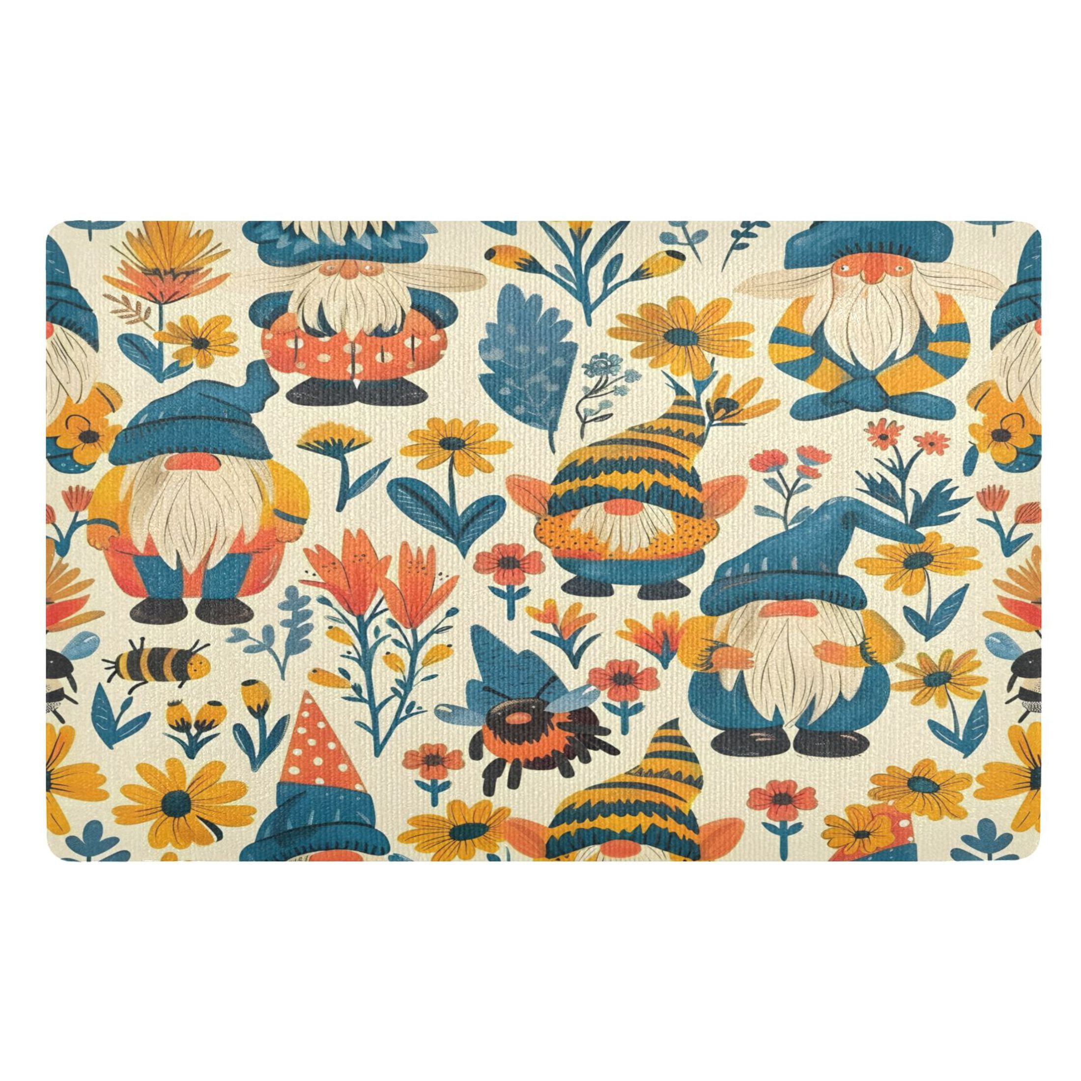 Ryvnso Gnomes and Floral Door Mats Outdoor Indoor Entrance Low Profile ...