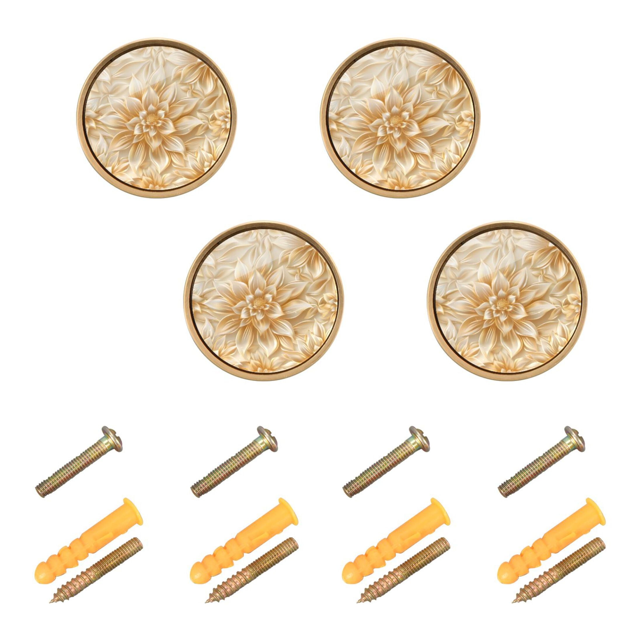 Ryvnso Gold Flower Cabinet Knobs Kitchen Door Round Pulls Drawers ...