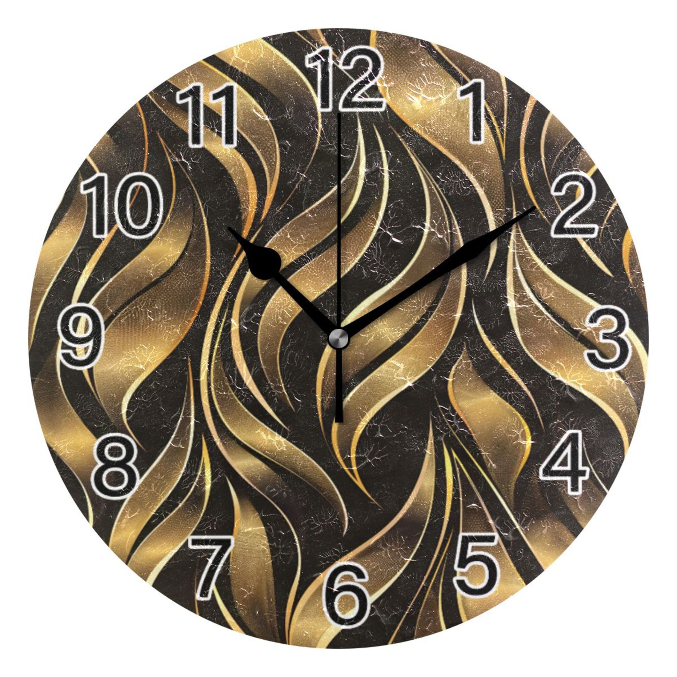Ryvnso Gold Tropical Leaves Wall Clock Non Ticking Silent Kitchen Clock ...