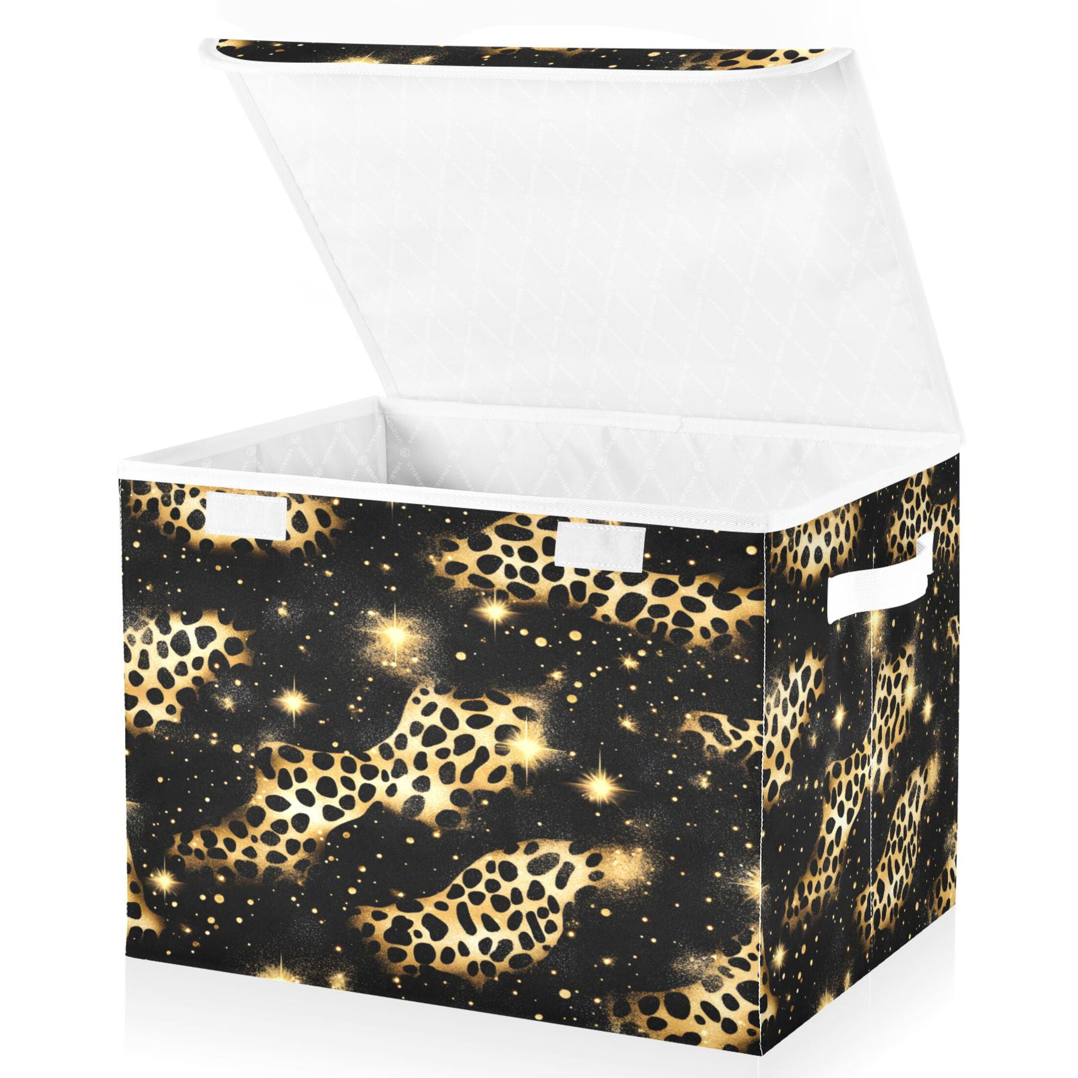 Ryvnso Golden Leopard Print Large Lidded Foldable Storage Baskets Cubes ...