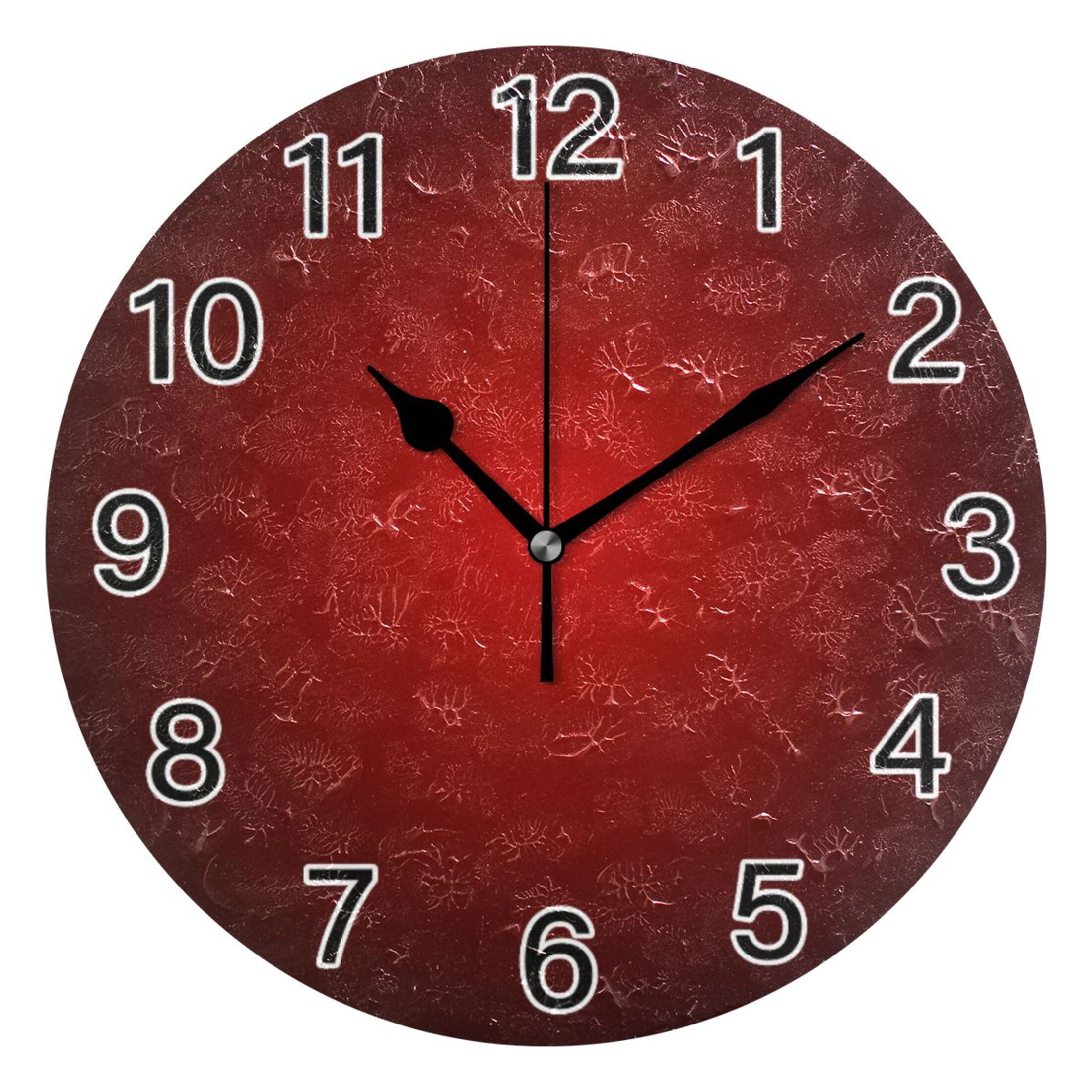 Ryvnso Gradient Red Wall Clock Non Ticking Silent Kitchen Clock Battery ...