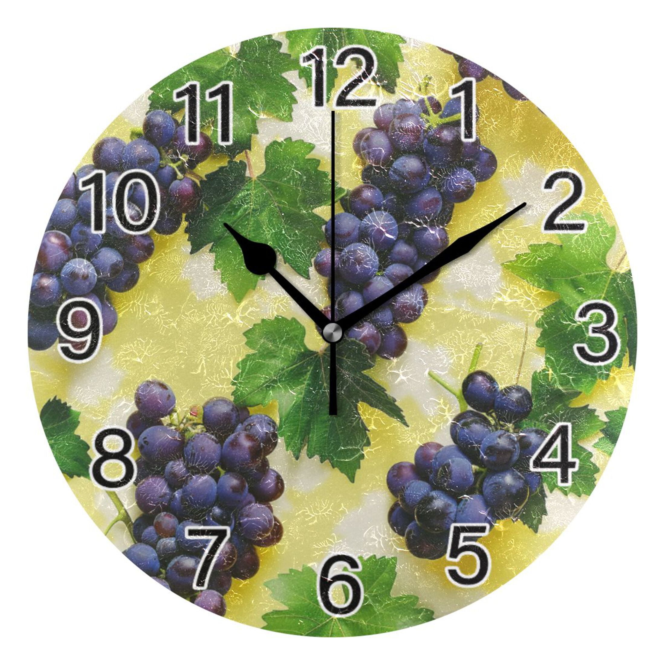 Ryvnso Grapes Fruit Wall Clock Non Ticking Silent Kitchen Clock Battery ...
