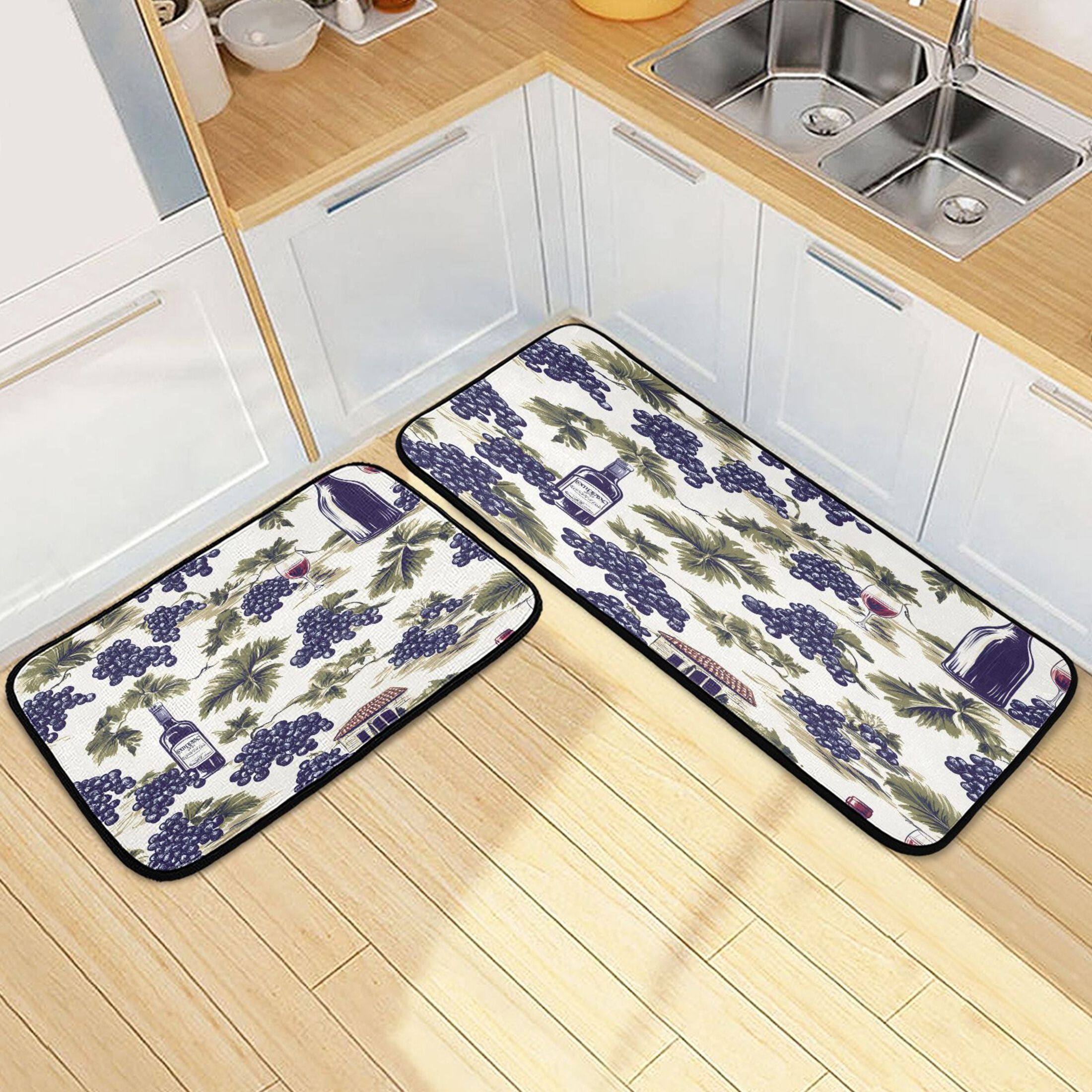 Ryvnso Grapes Wine Pattern Kitchen Rugs Set Non Slip Runner Mats for ...