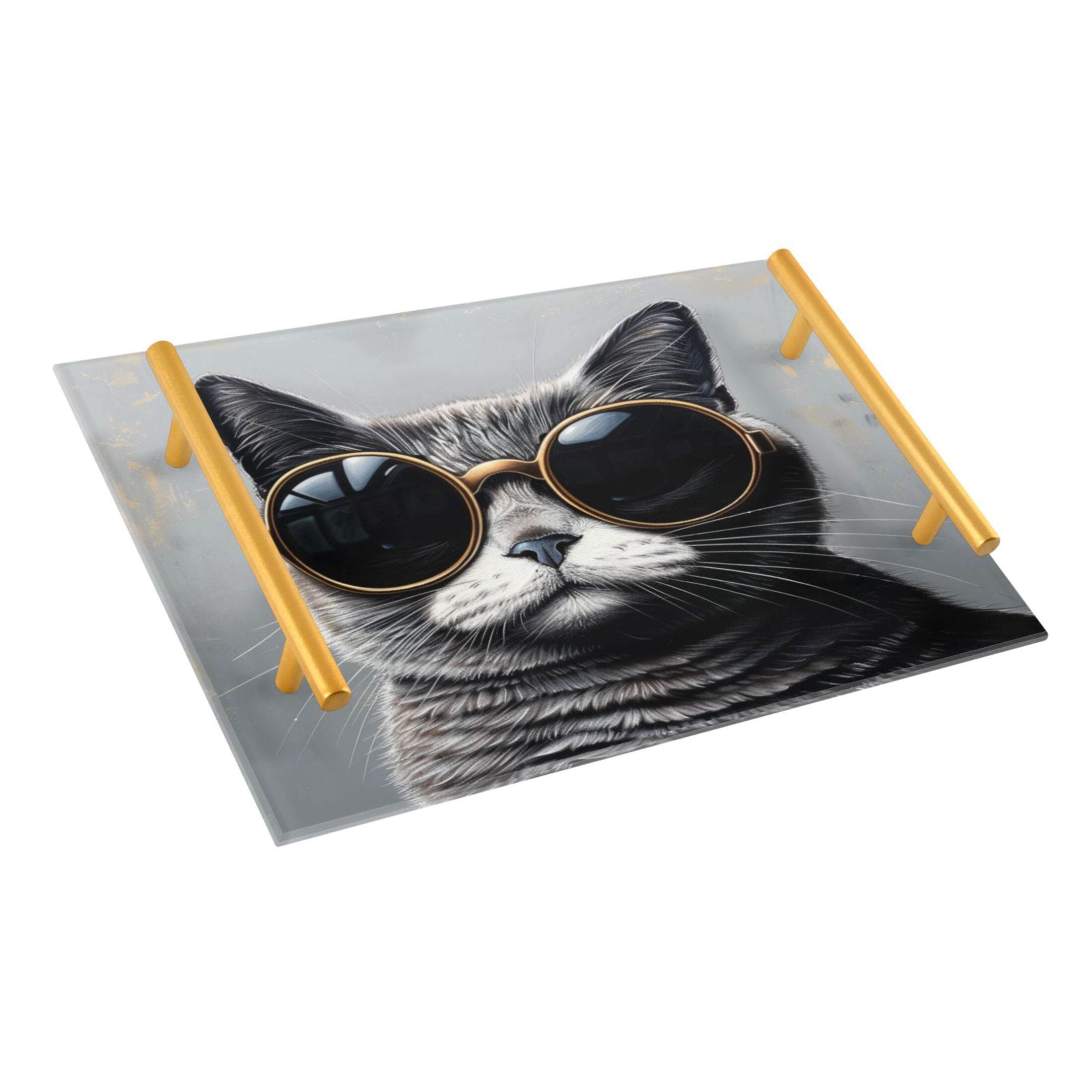 Ryvnso Gray Cat in Sunglasses Bathroom Tray Vanity Countertop Trays ...