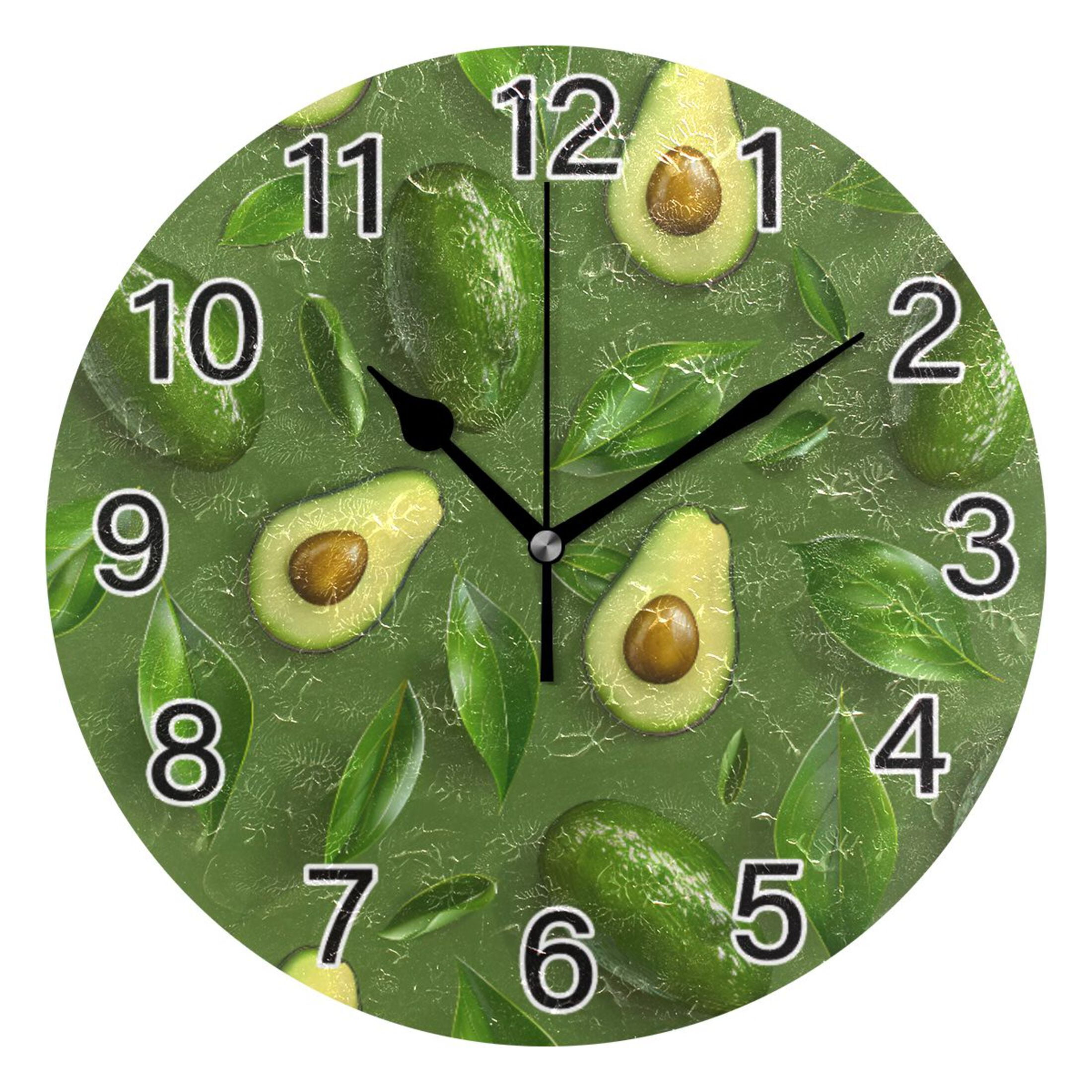 Ryvnso Green Avocado Leaves Wall Clock Non Ticking Silent Kitchen Clock ...