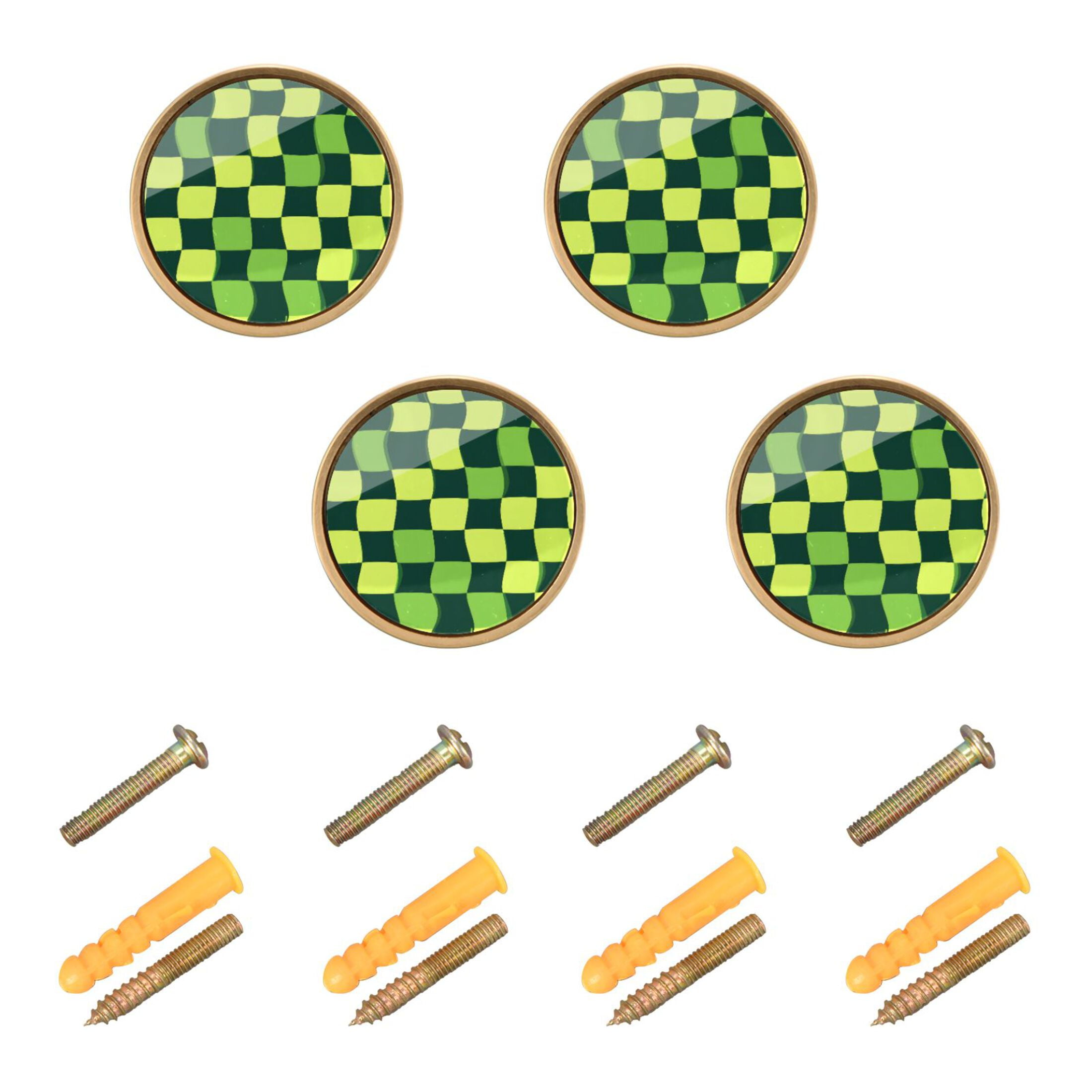 Ryvnso Green Checkered Pattern Cabinet Knobs Kitchen Door Round Pulls Drawers Dresser Cupboard ...